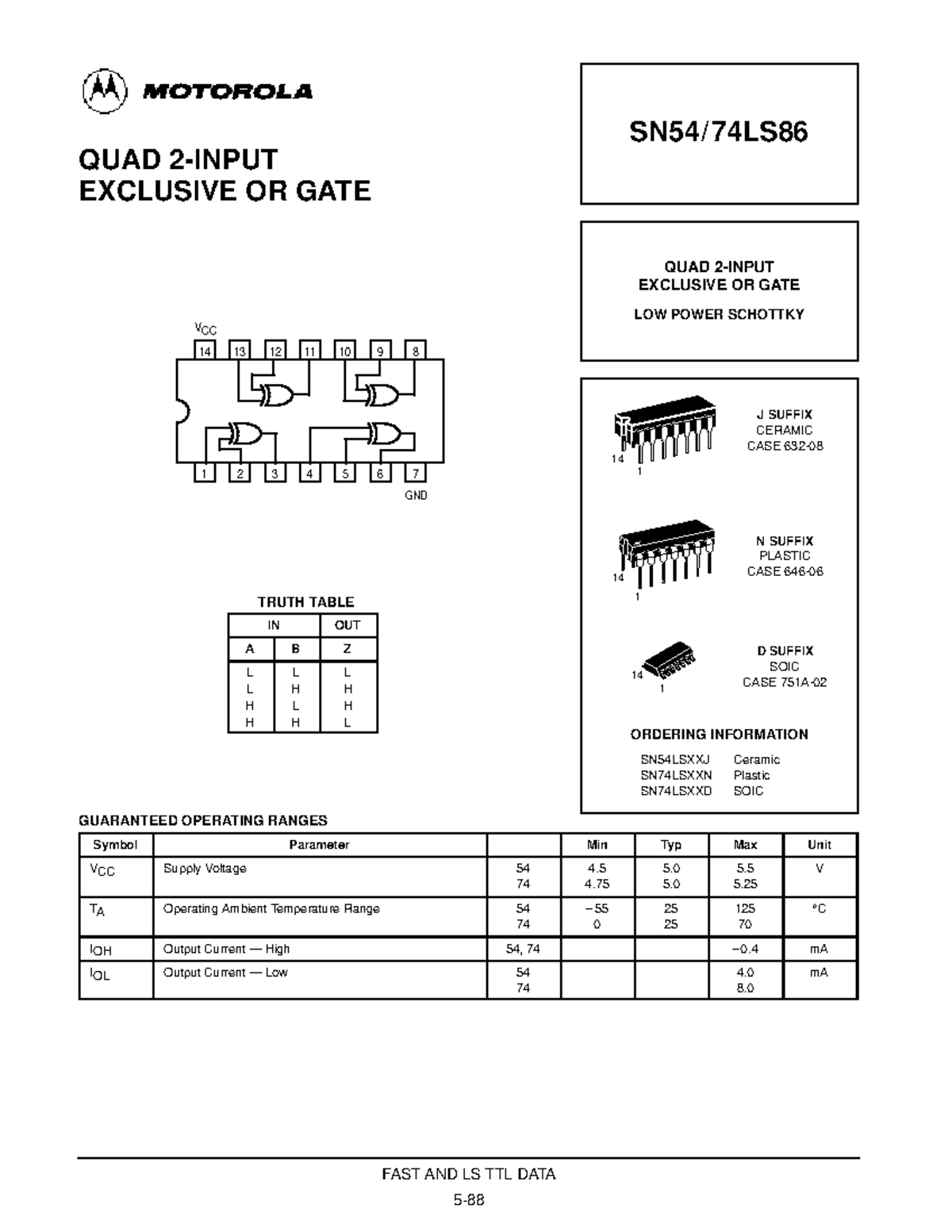 SN54LS86 - datashit - 5- FAST AND LS TTL DATA QUAD 2-INPUT EXCLUSIVE OR ...