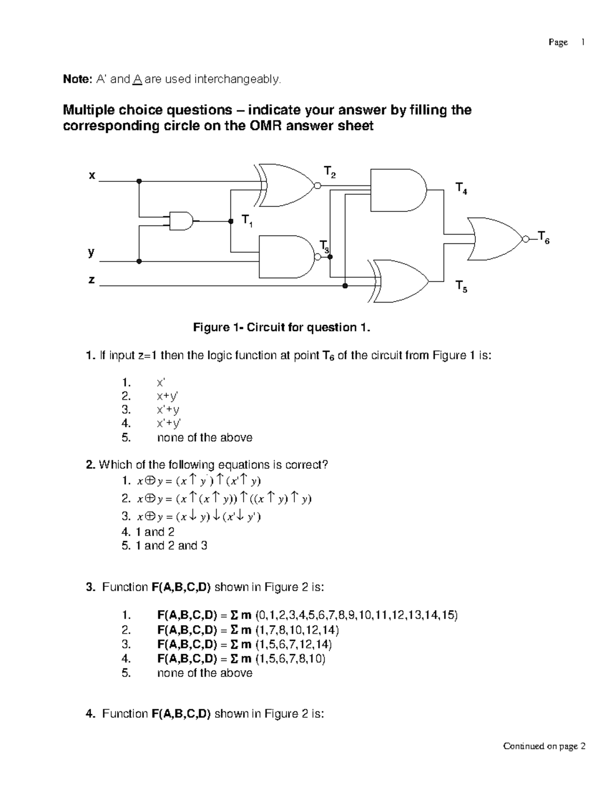 2DI4 Multiple Choice - Note: A’ and A are used interchangeably ...