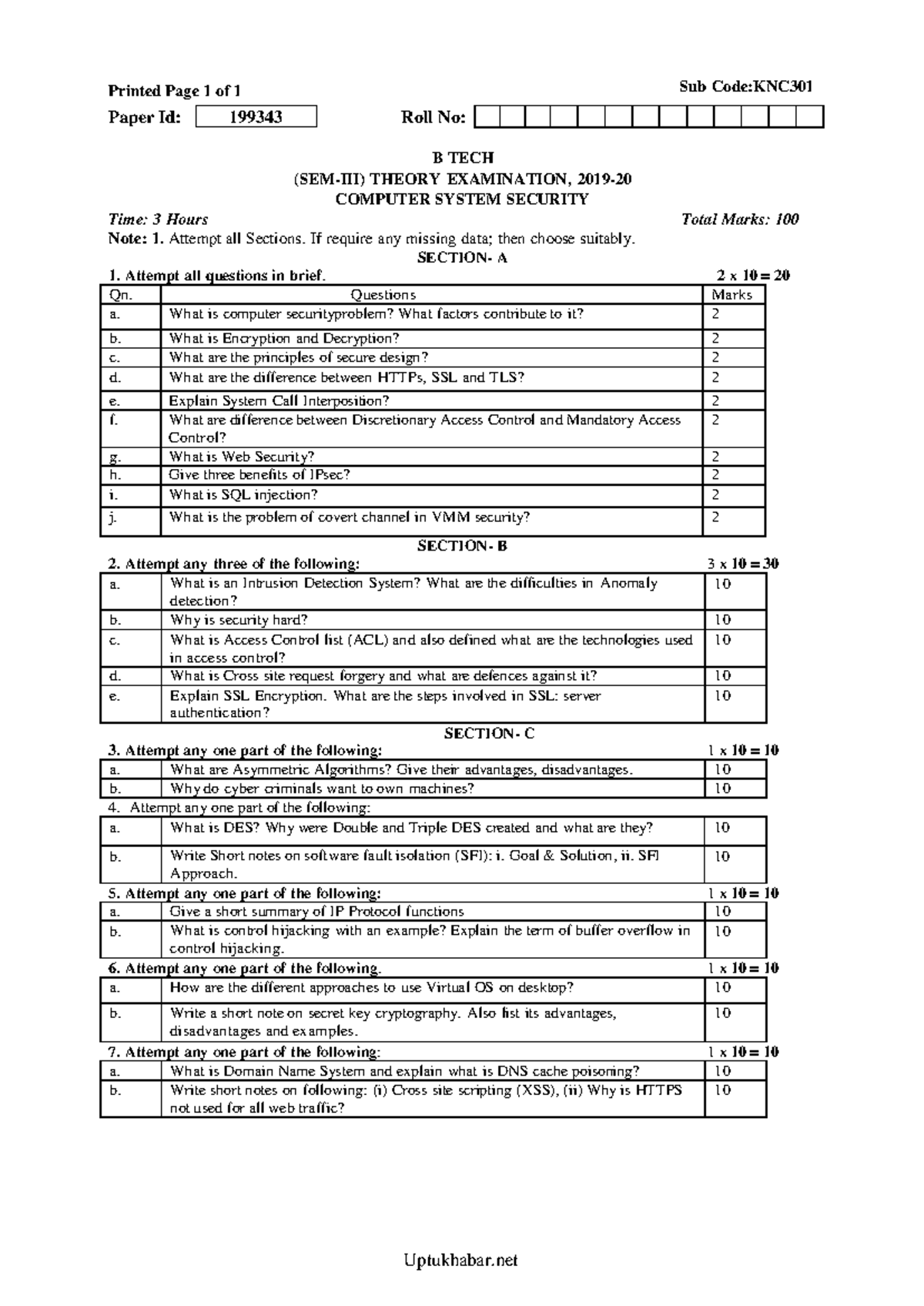 Computer System Security KNC 301 2020 - 199343 Printed Page 1 of 1 Sub ...