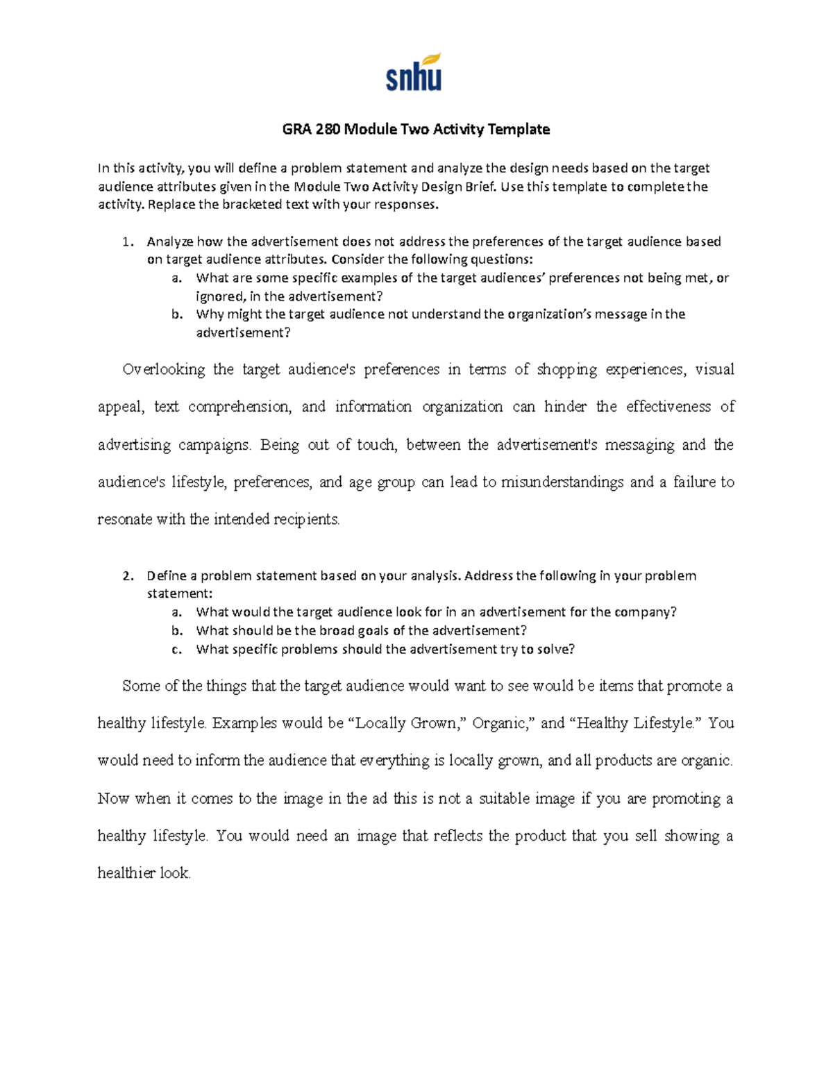 GRA 280 Module Two Activity - Use this template to complete the ...