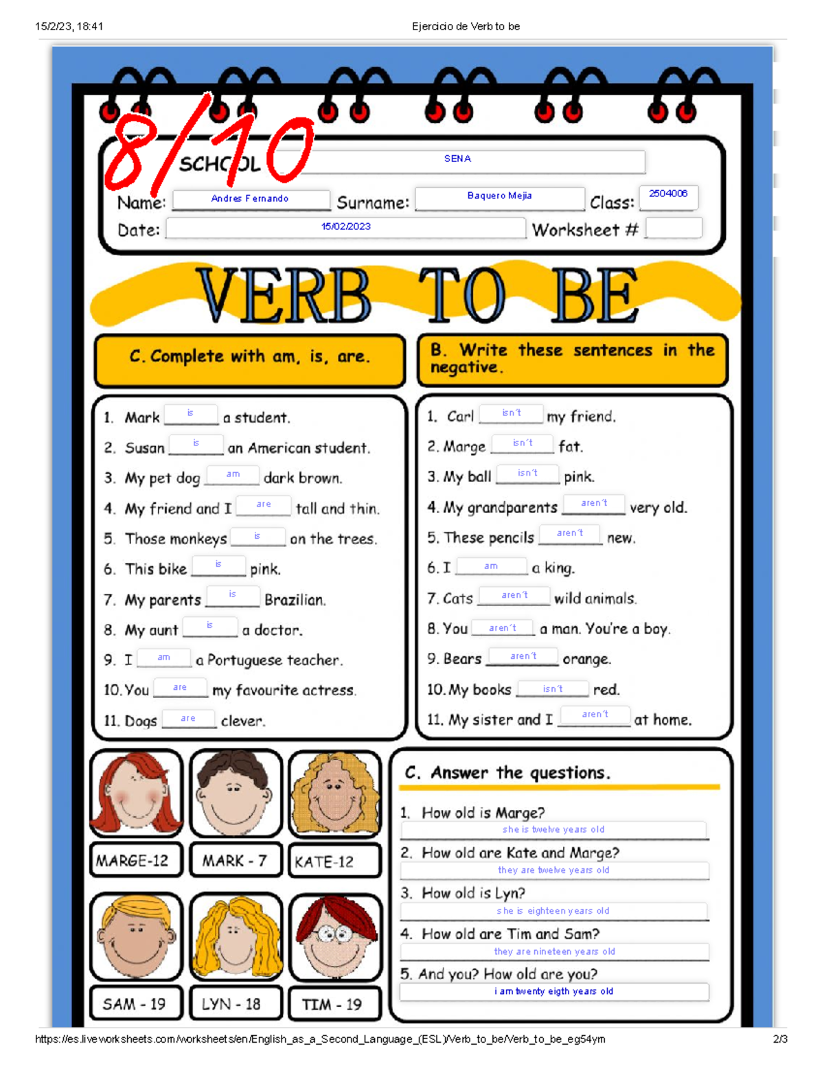 Actividad 3 y 4 - verbo to be - 15/2/23, 18:41 Ejercicio de Verb to be ...