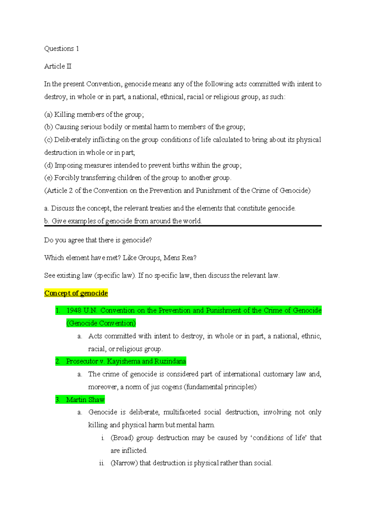 Ttl 3 week 4 - Genocide tutorial - Questions 1 Article II In the ...