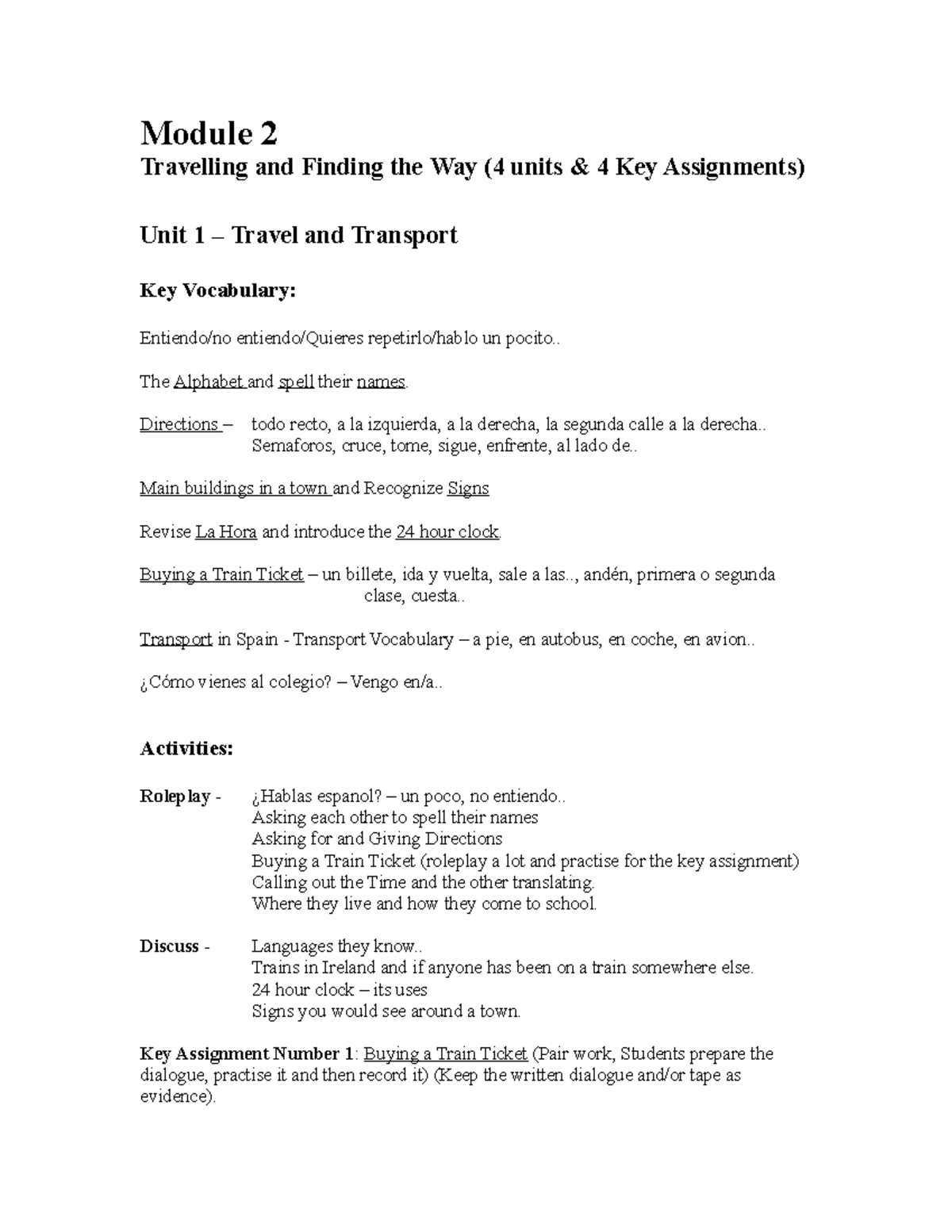 Spanish Module 2 Travelling and Finding the Way (4 units & 4 Key ...