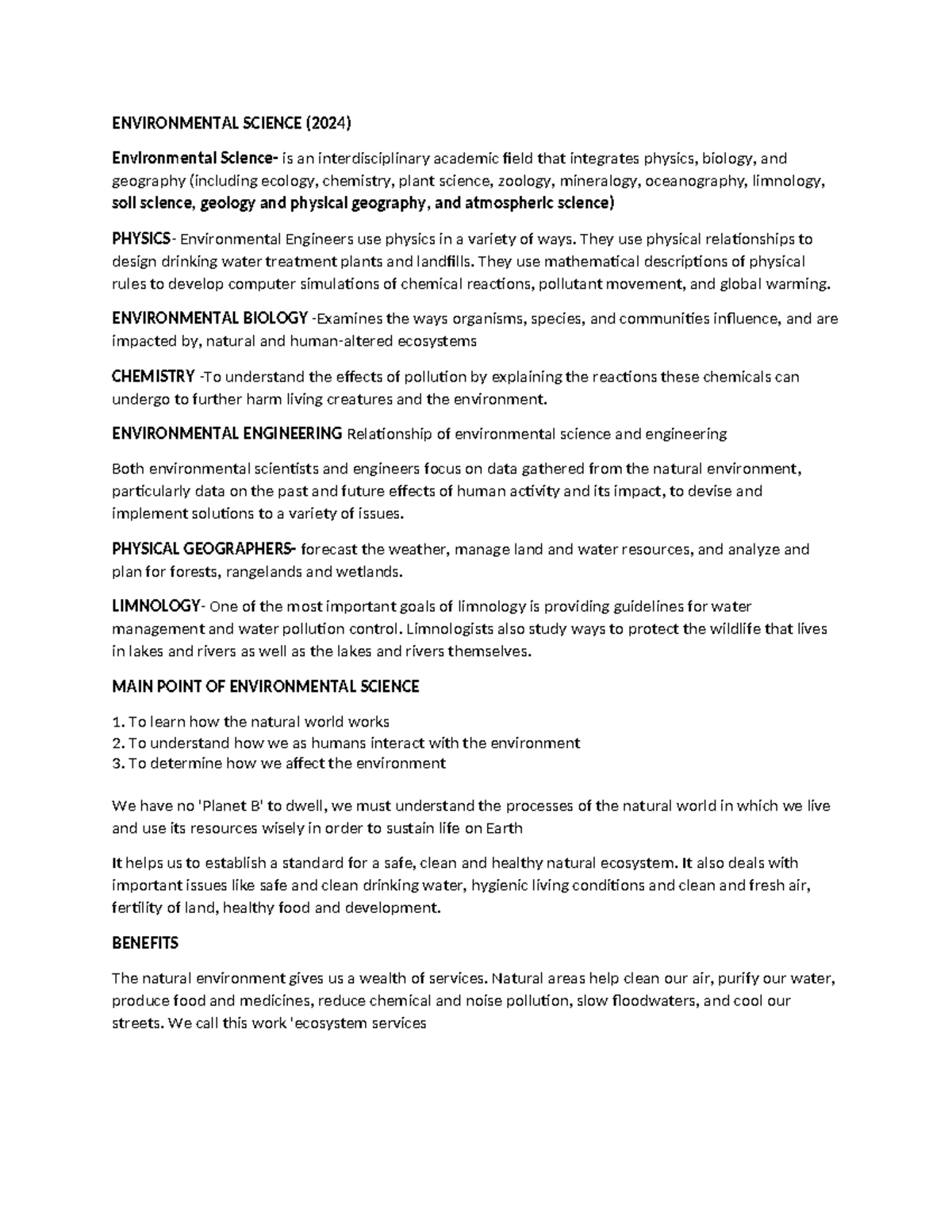 Lecture- Environmental science - ENVIRONMENTAL SCIENCE (2024 ...