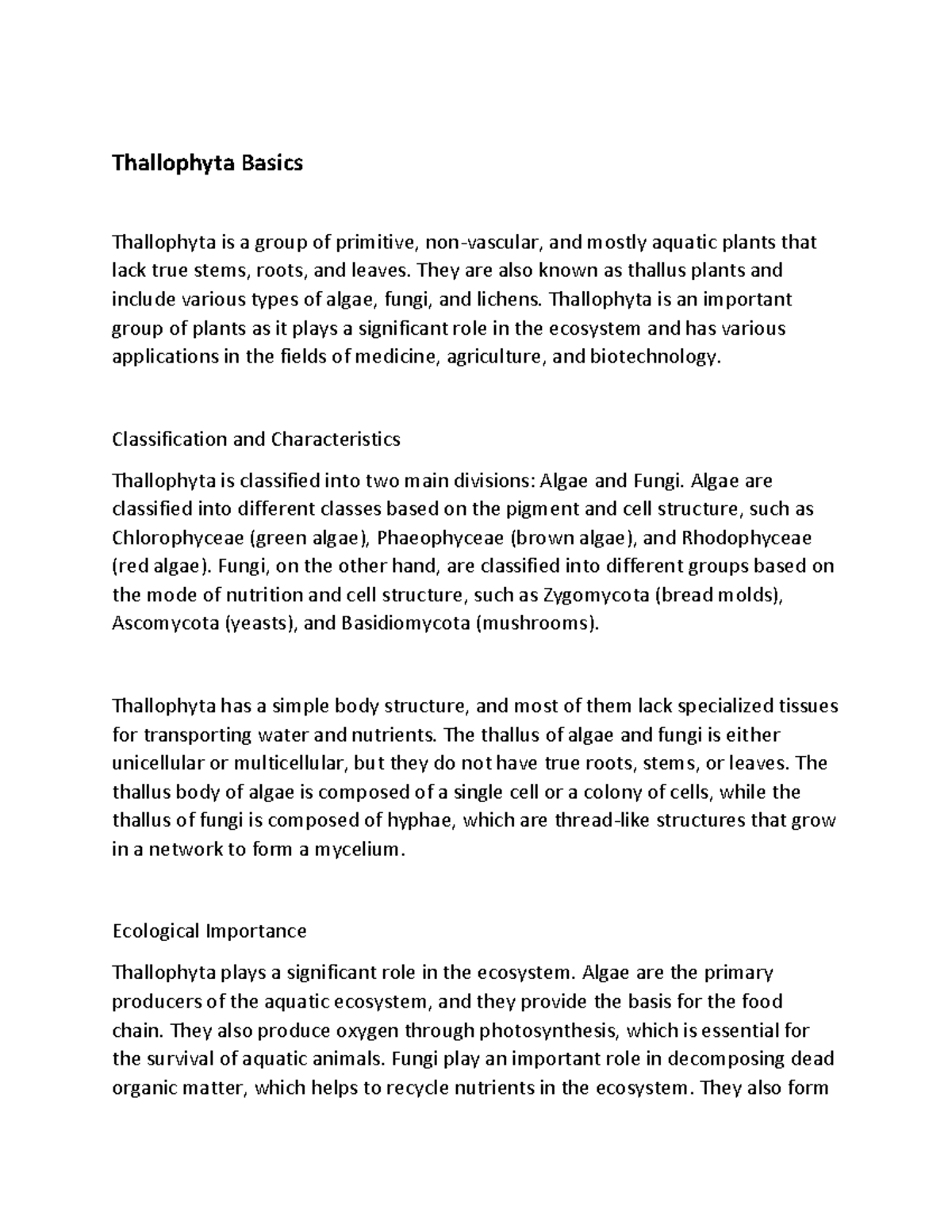 Thallophyta - Nitin sir - Thallophyta Basics Thallophyta is a group of ...