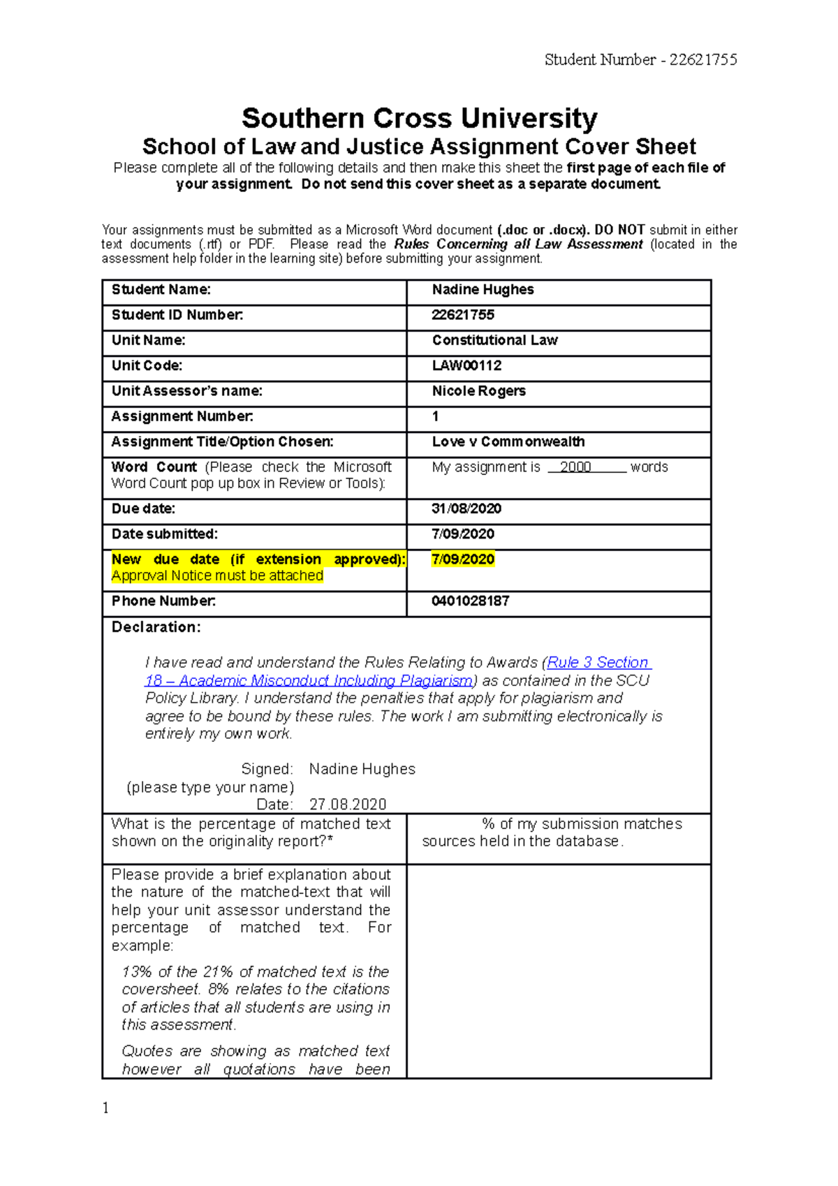 Love v Commonwealth - Southern Cross University School of Law and ...