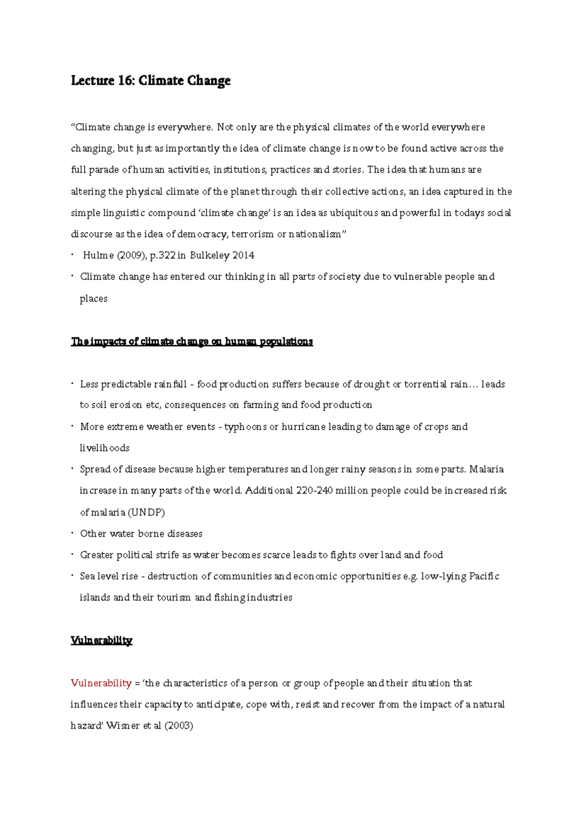 16 Climate change - Lecture notes 16 - Lecture 16: Climate Change ...