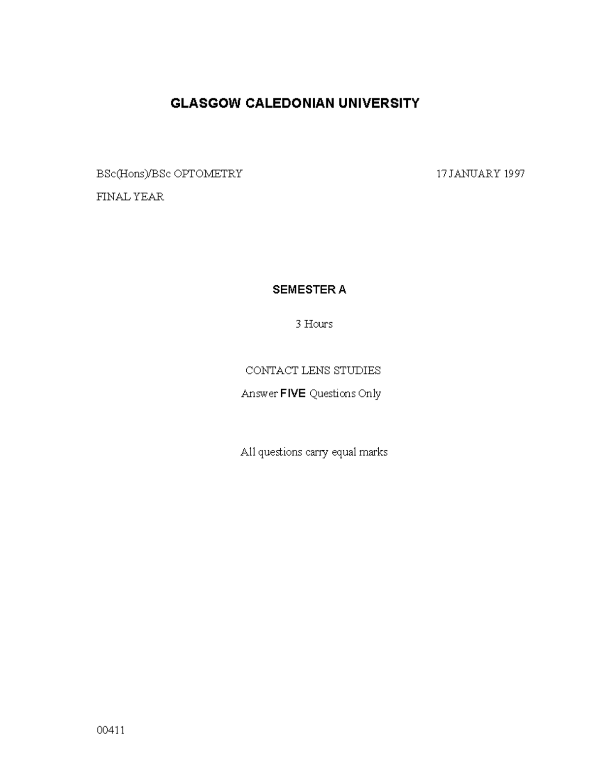 01 Old Papers Tog 1997to2013 CLS OO GLASGOW CALEDONIAN UNIVERSITY BSc