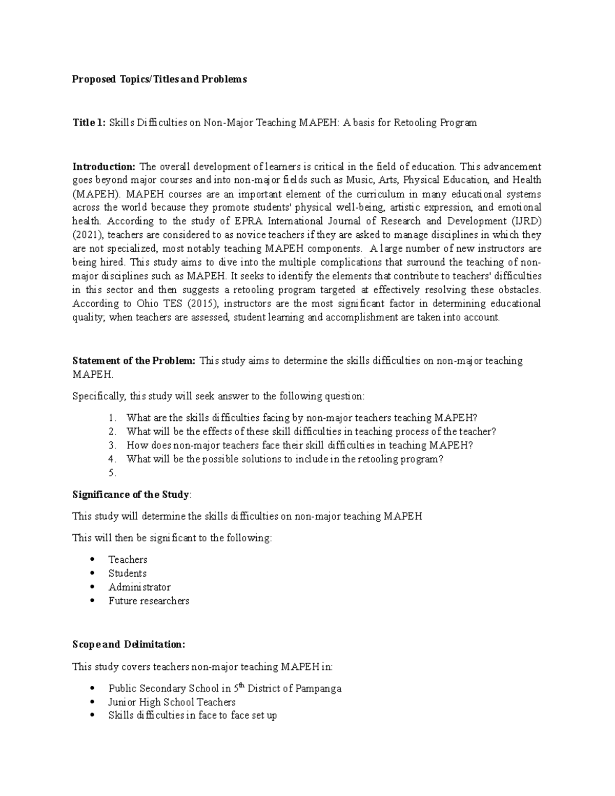 Title-3.. - none - Proposed Topics/Titles and Problems Title 1: Skills ...