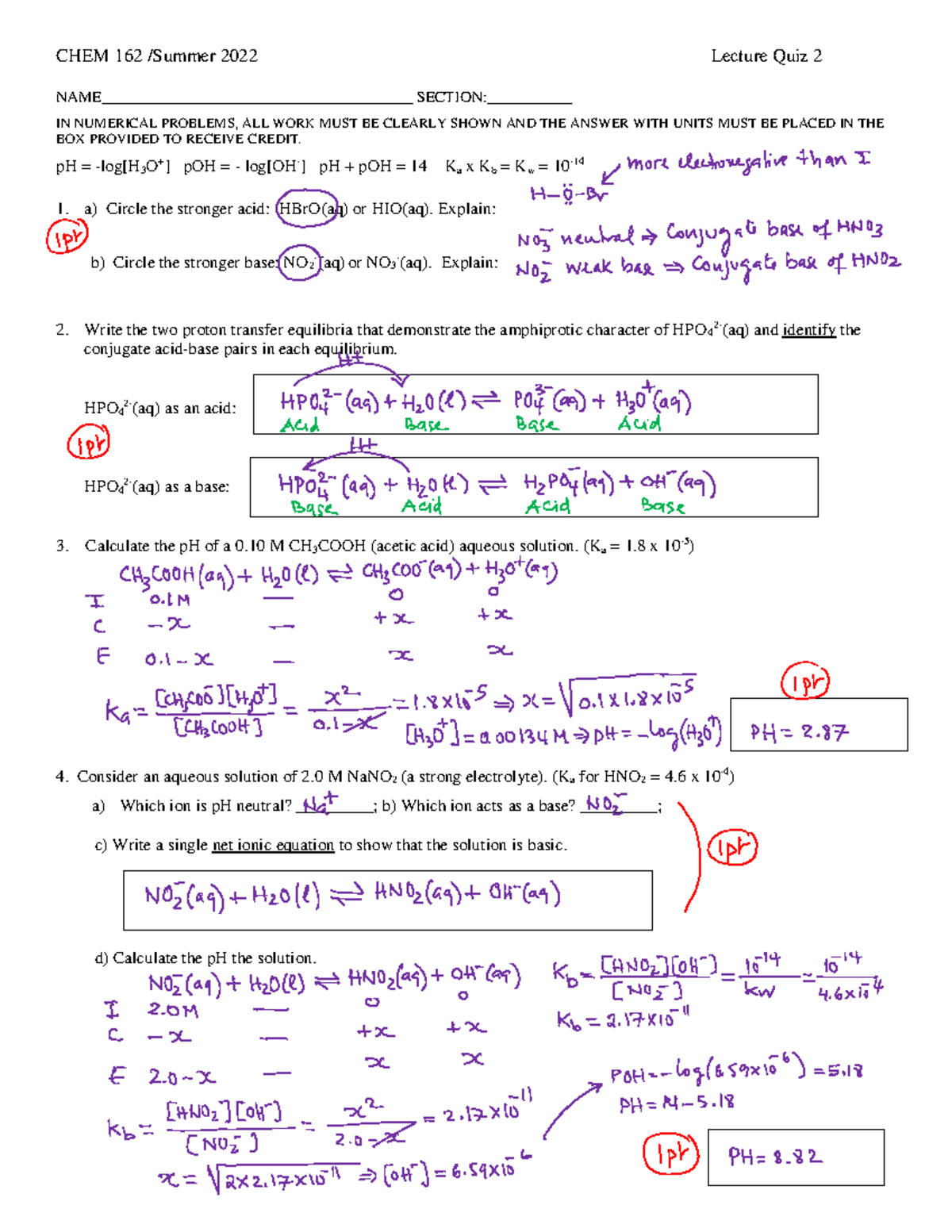 Lecture Quiz 2 Solutions - CHEM 162 /Summer 2022 Lecture Quiz 2 - Studocu