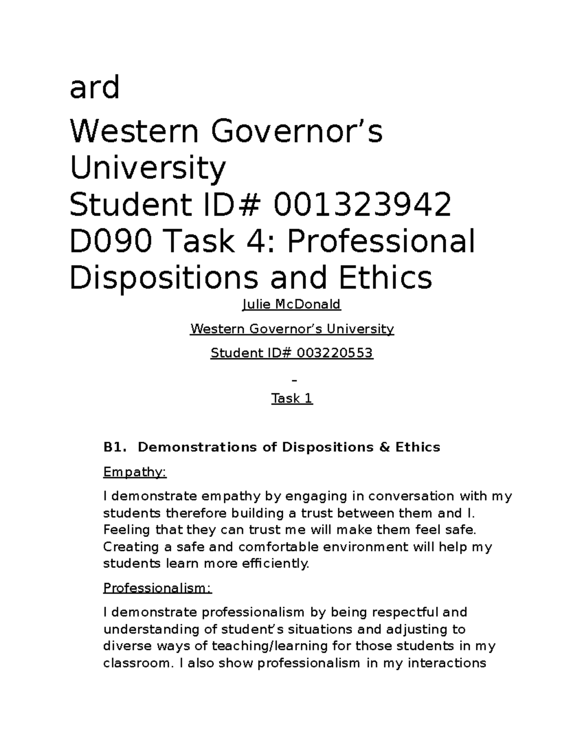Wgutask 4 - task 4 - ard Western Governor’s University Student ID ...