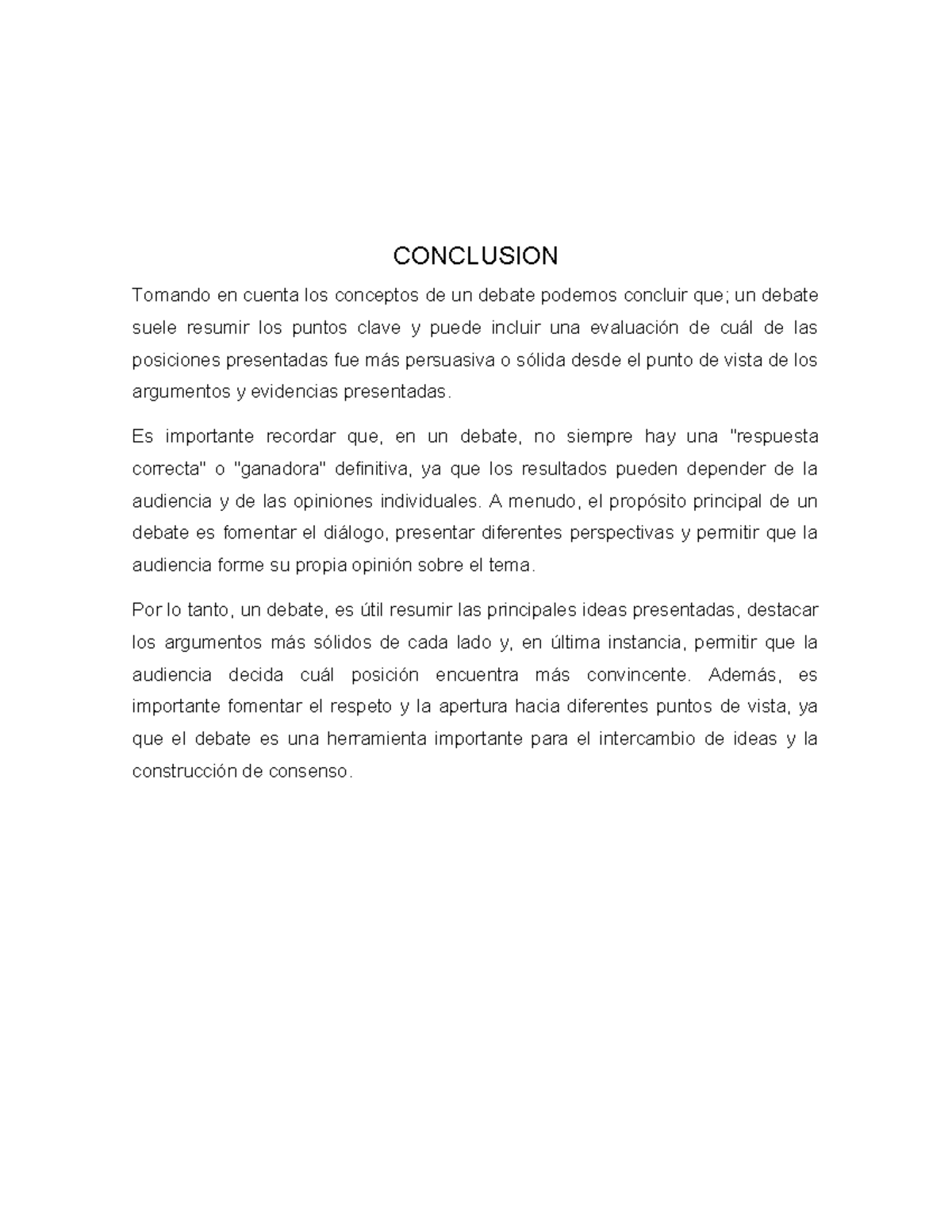 Conclusion Oratoria - CONCLUSION Tomando en cuenta los conceptos de un ...