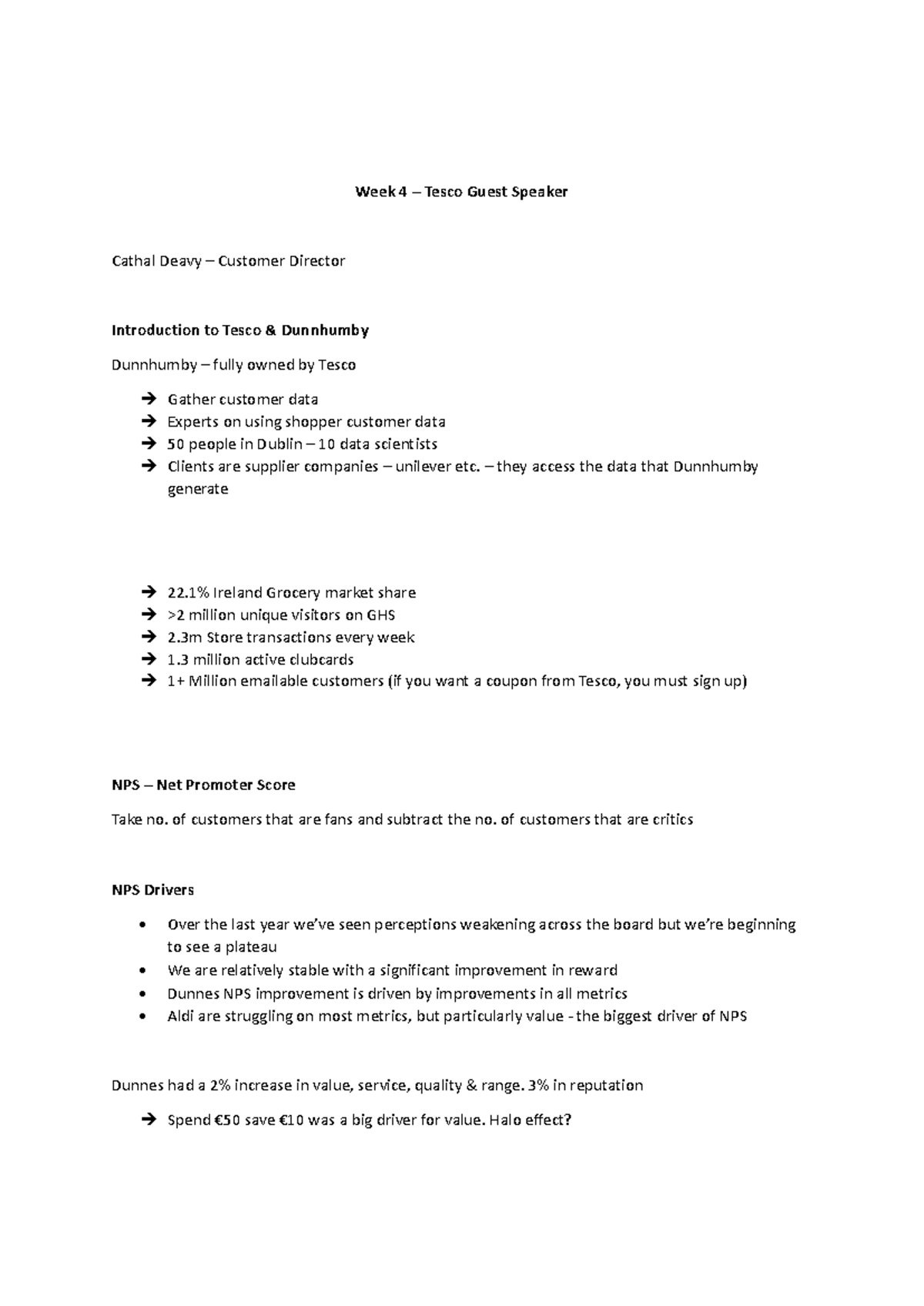 Week 4 - Tesco guest speaker - Week 4 – Tesco Guest Speaker Cathal ...