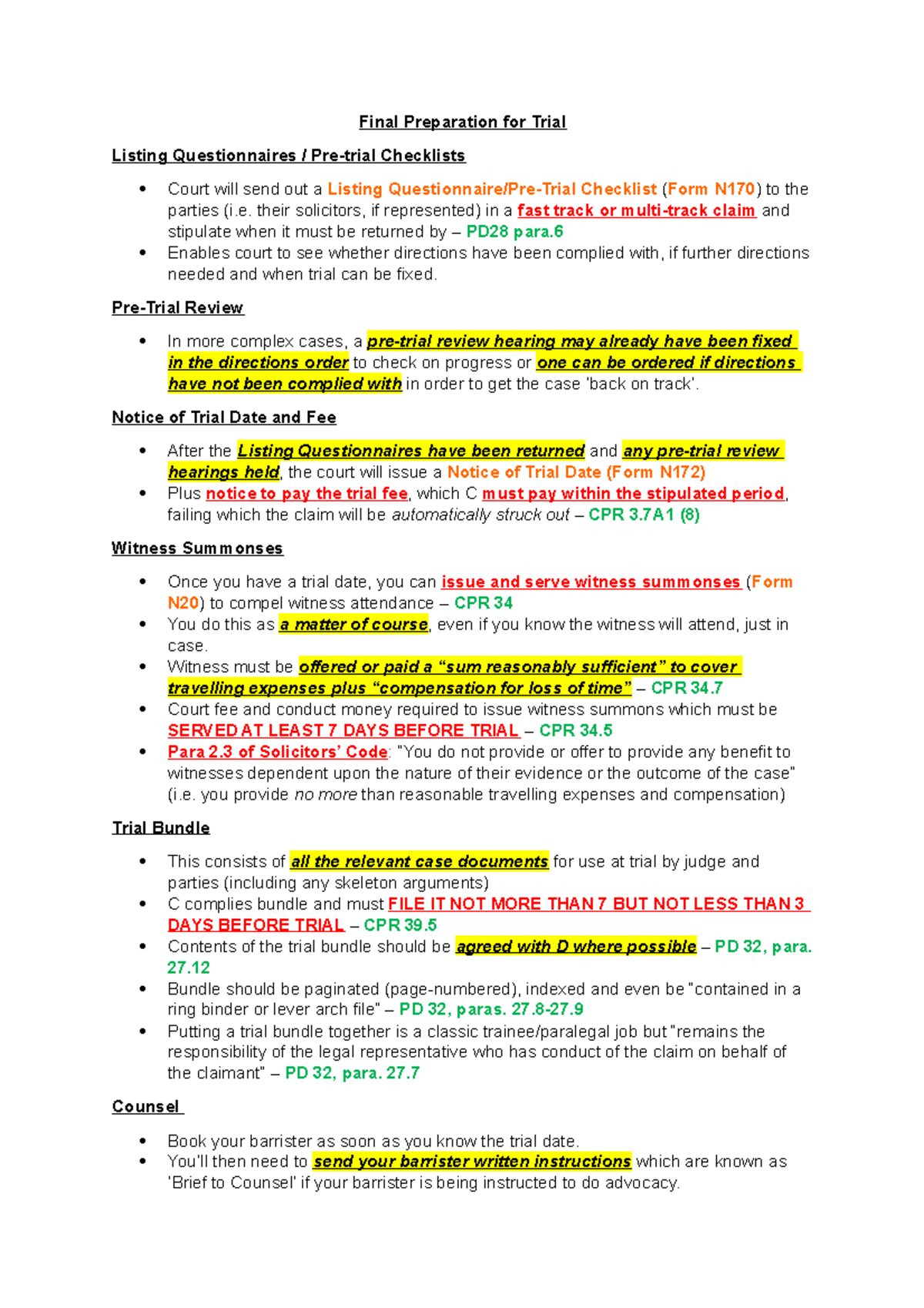 Lecture 9 final prep for trial - Final Preparation for Trial Listing ...