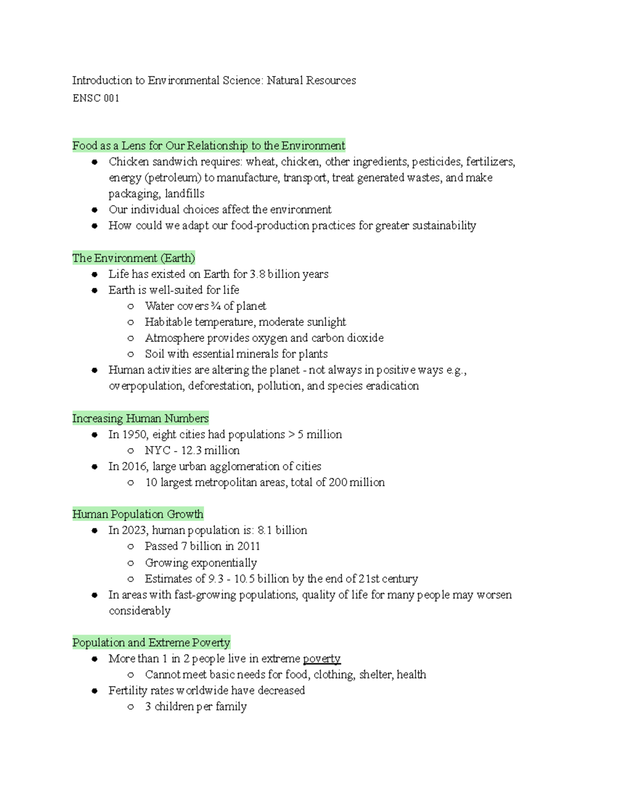 Intro to Enviromental Sciences (ENSC 001) - Introduction to ...