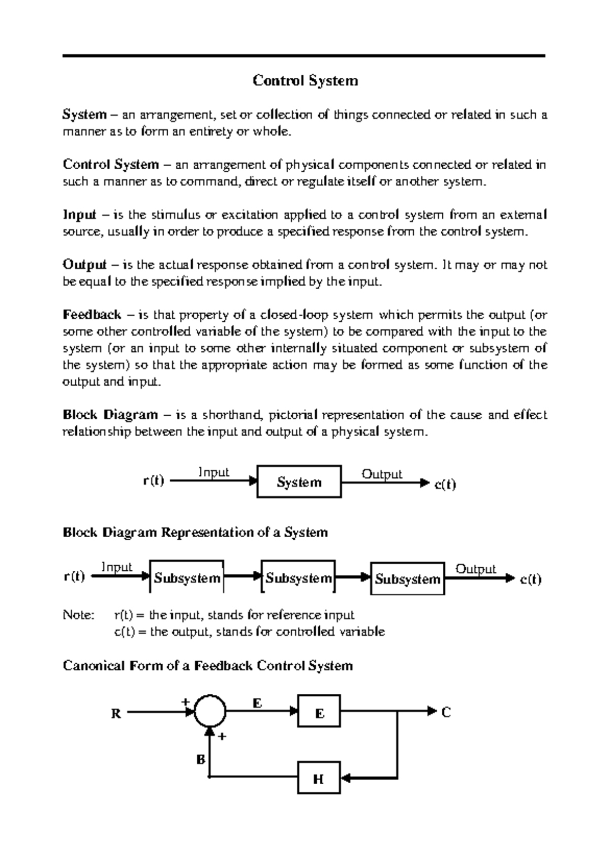 Control Systems - Review - Control System System – an arrangement, set or collection of things ...