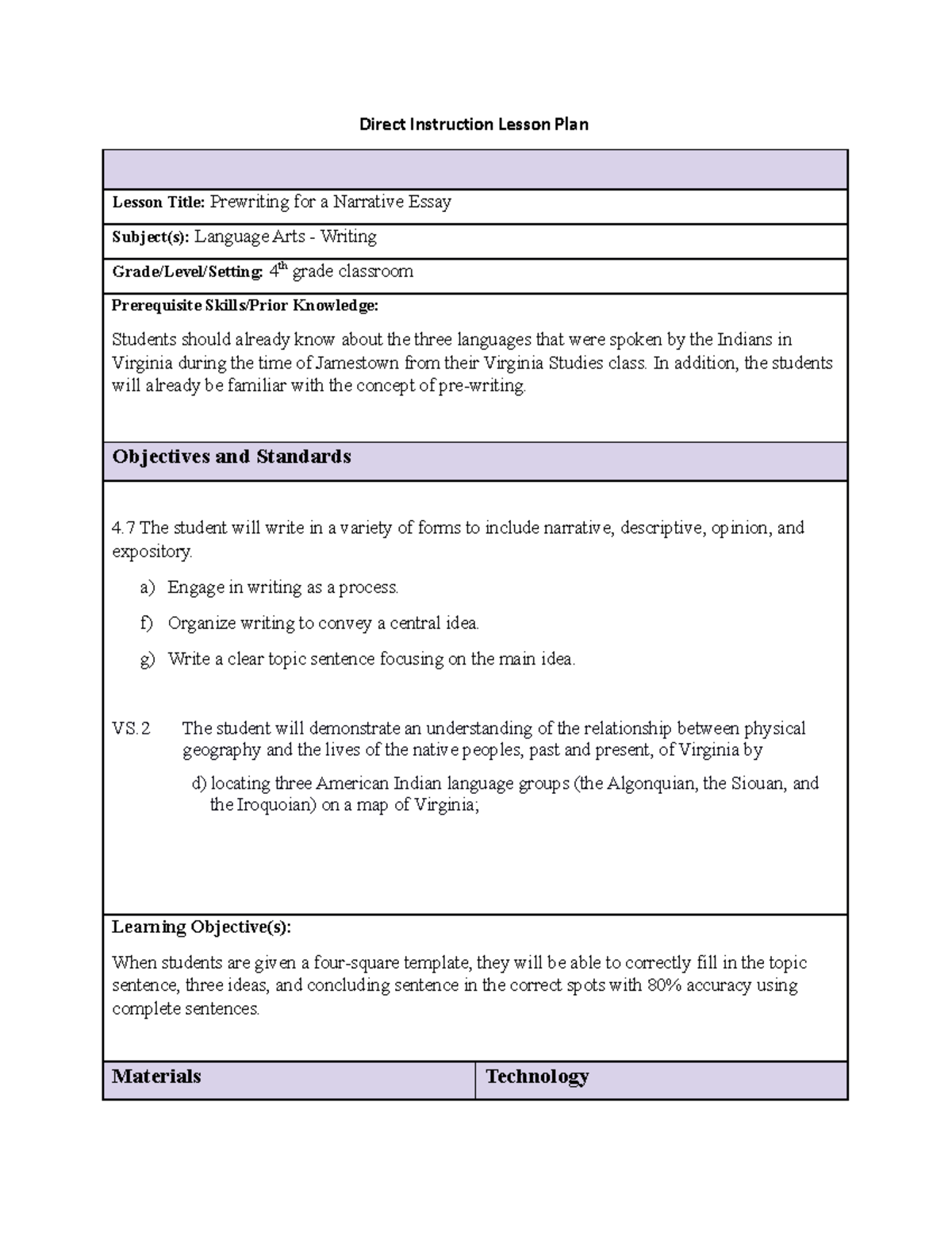 Language Arts Intervention Task 1 - Direct Instruction Lesson Plan ...