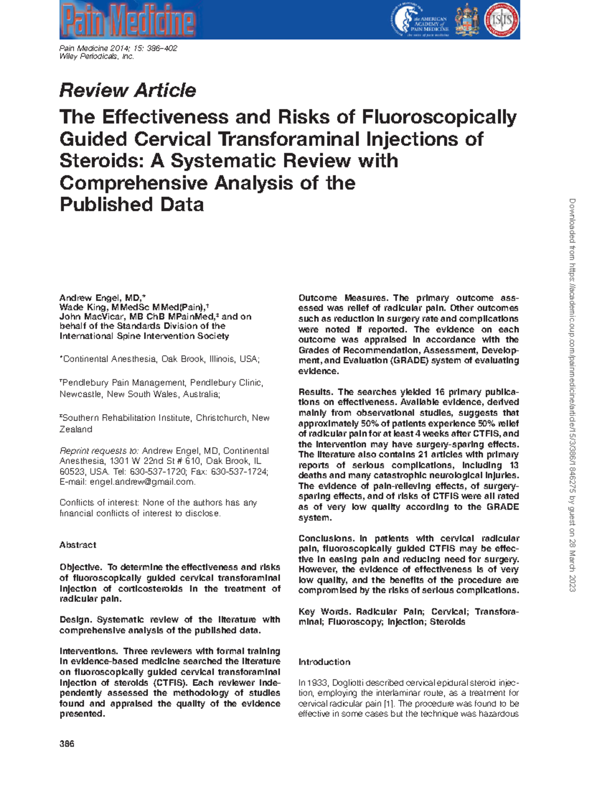 Engel - The Effectiveness and Risks of Fluoroscopically Guided - Review ...