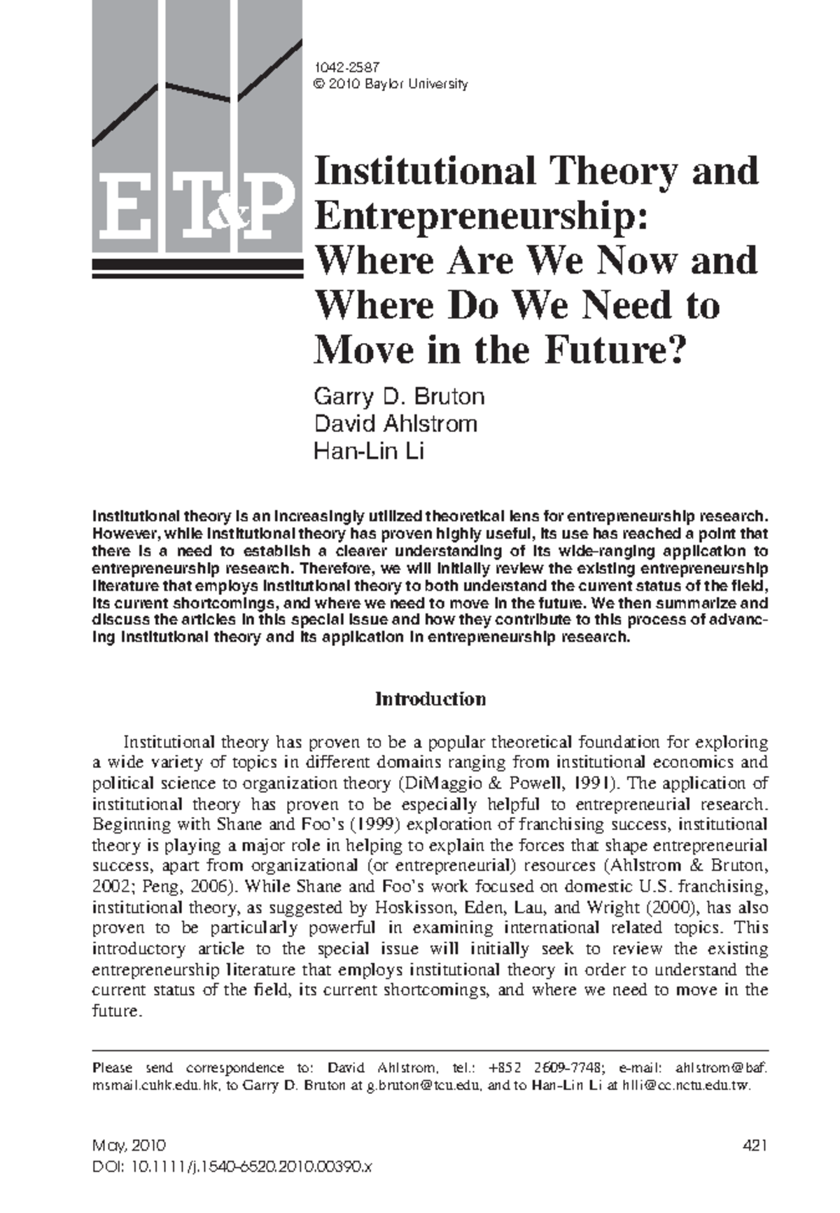 Institutional Theory and Entrepreneurship - etap_390 421 ...