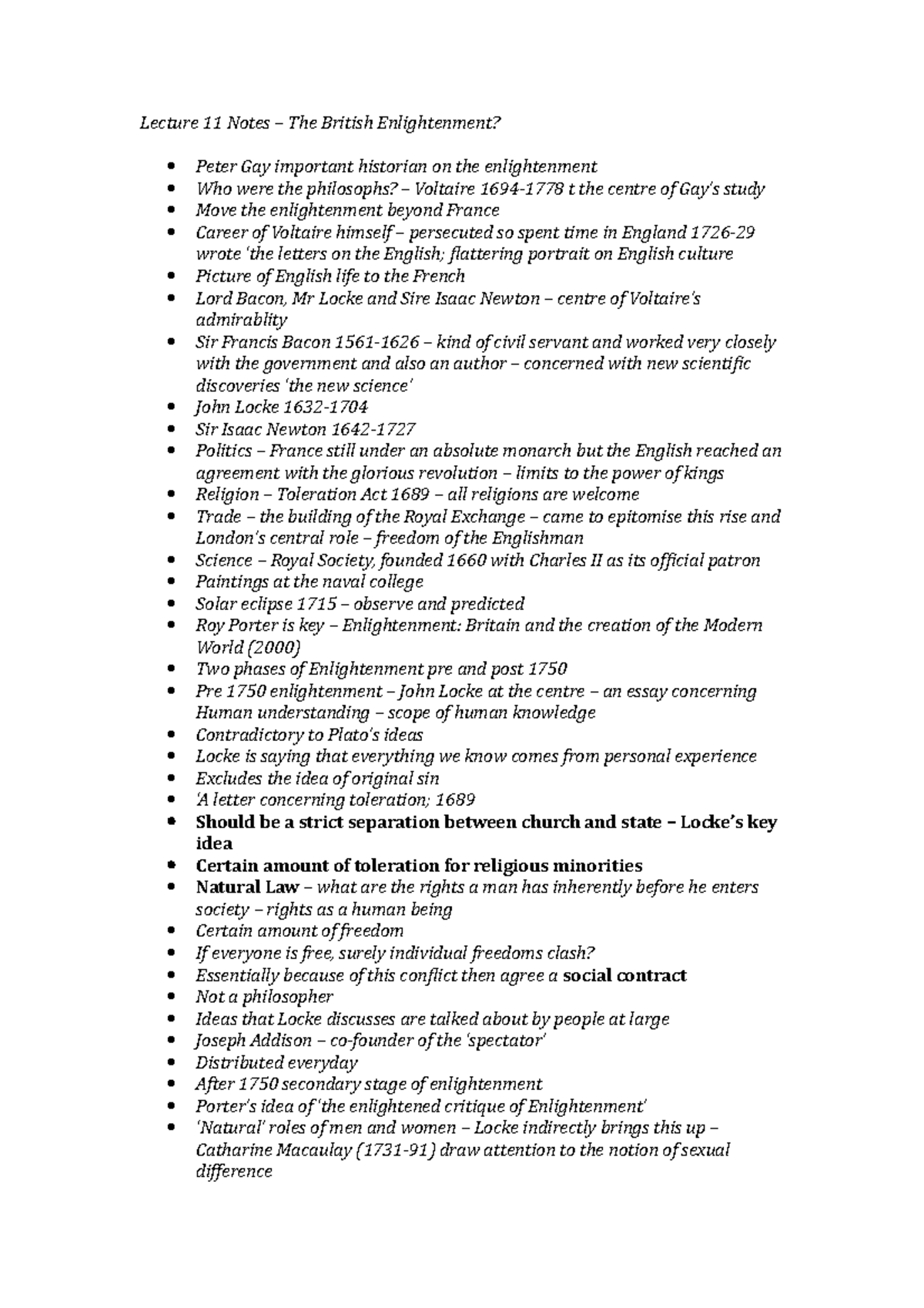 Lecture 11 Notes – The Enlightenment - Lecture 11 Notes – The British ...