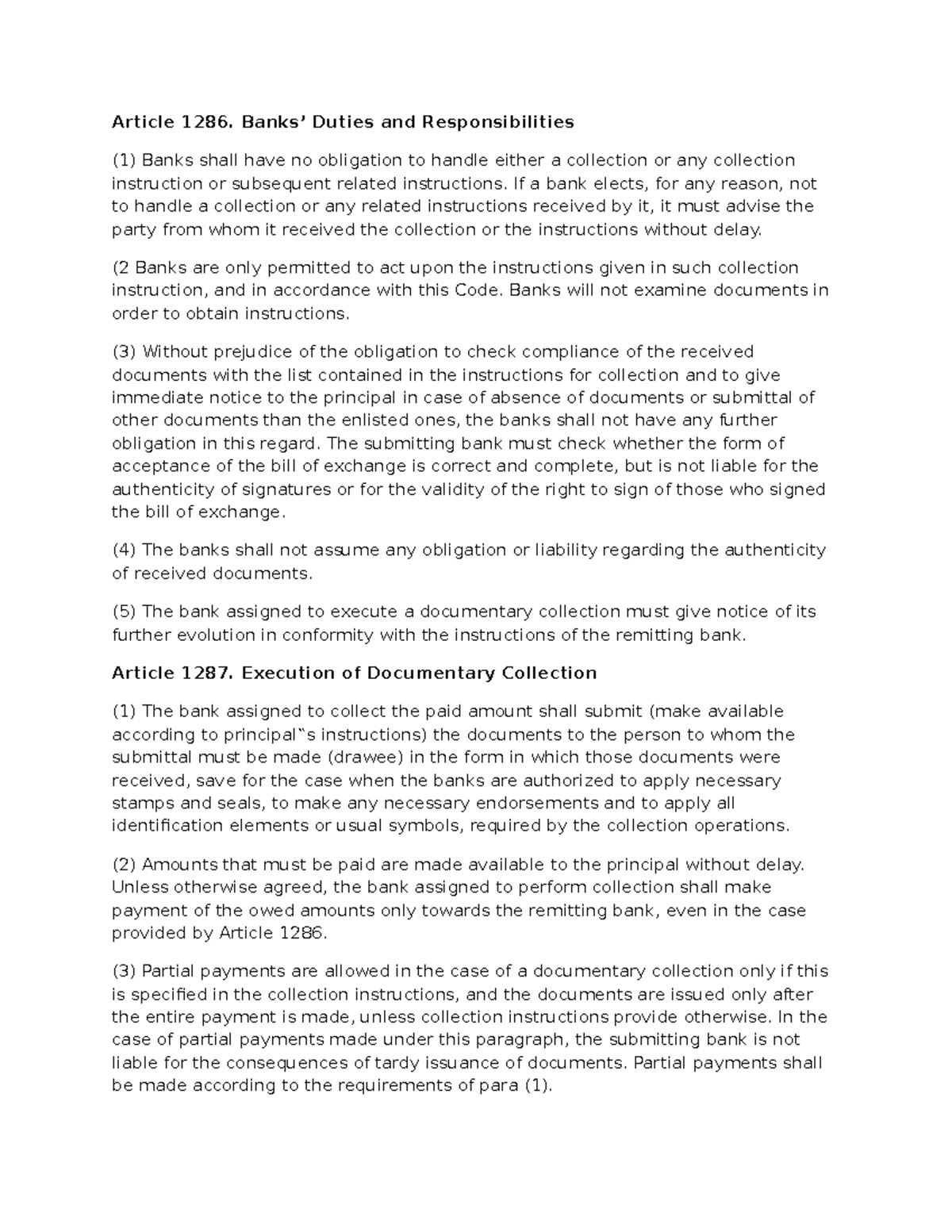OBL;ICON Article 1286-1300 - Article 1286. Banks’ Duties and ...