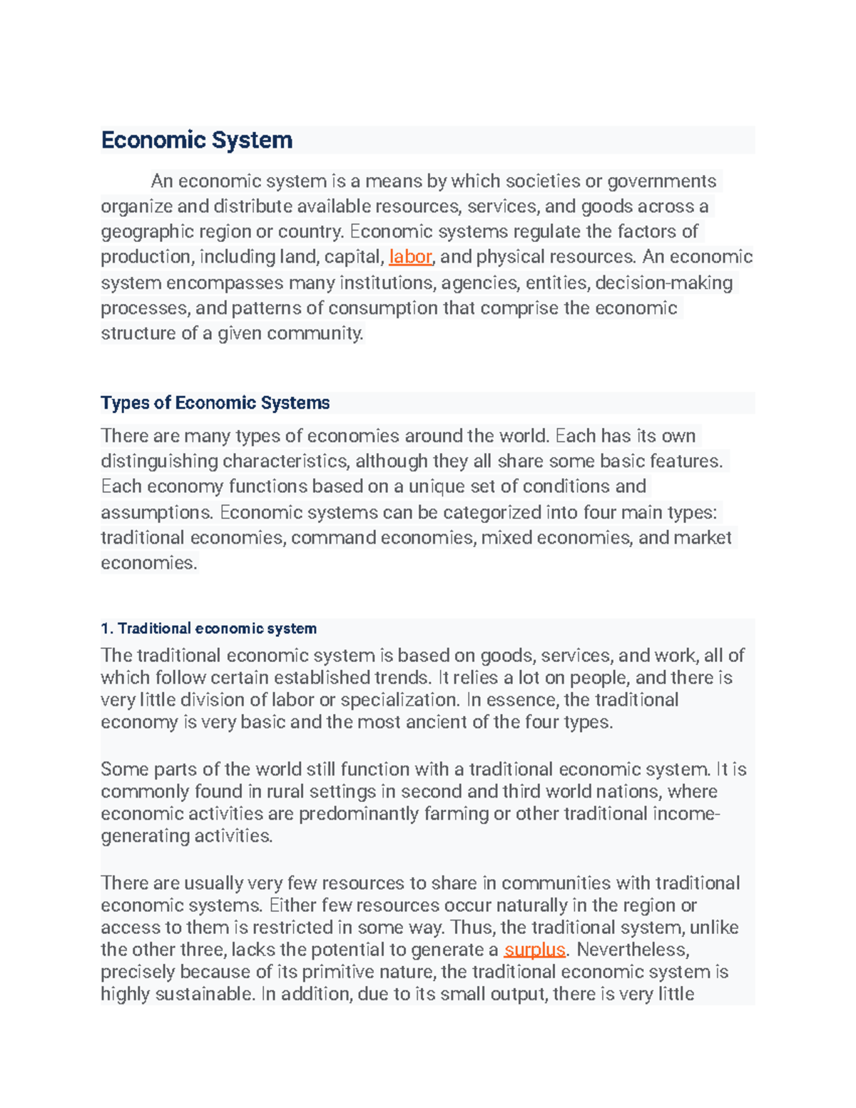 Economic System - Economic systems regulate the factors of production ...
