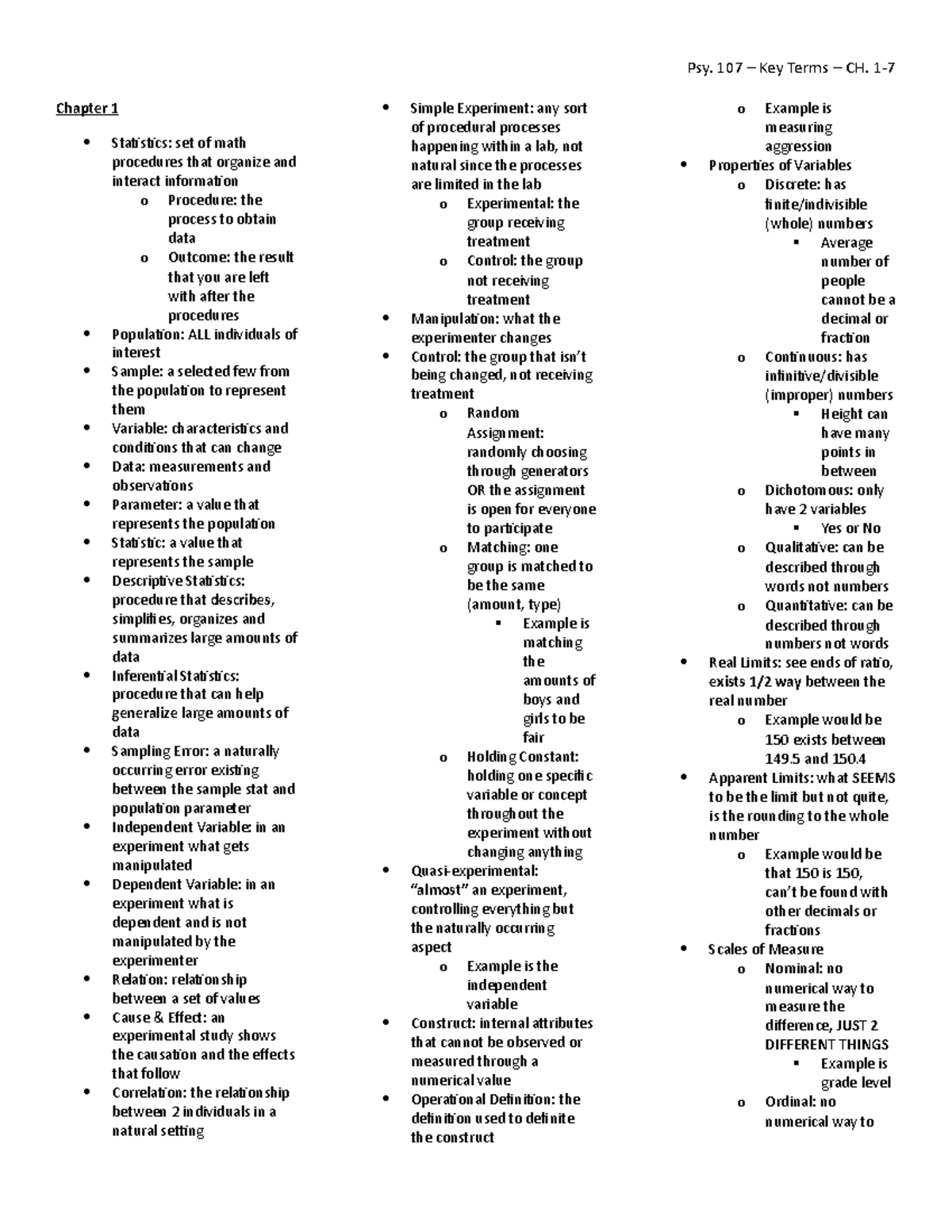 Ch 1-7 key terms for Stats - Chapter 1 Statistics: set of math ...