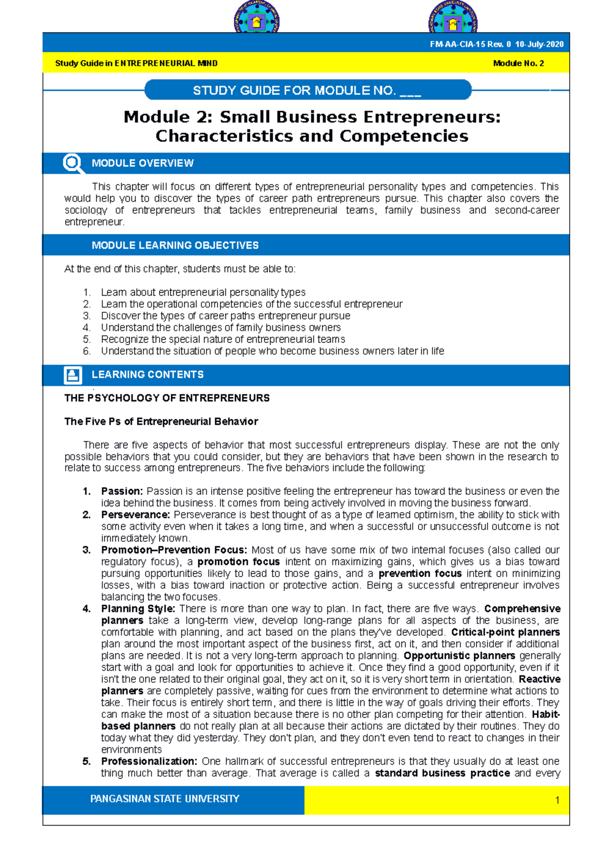 Module 2 Entrepreneurs Characteristics and Competencies - PANGASINAN ...