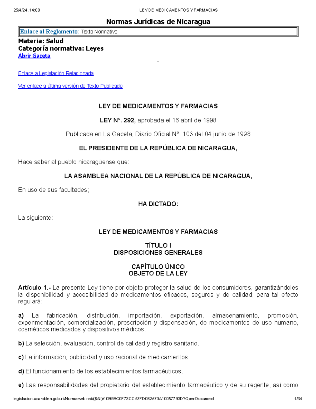 LEY DE Medicamentos Y Farmacias - Normas Jurídicas de Nicaragua Enlace ...