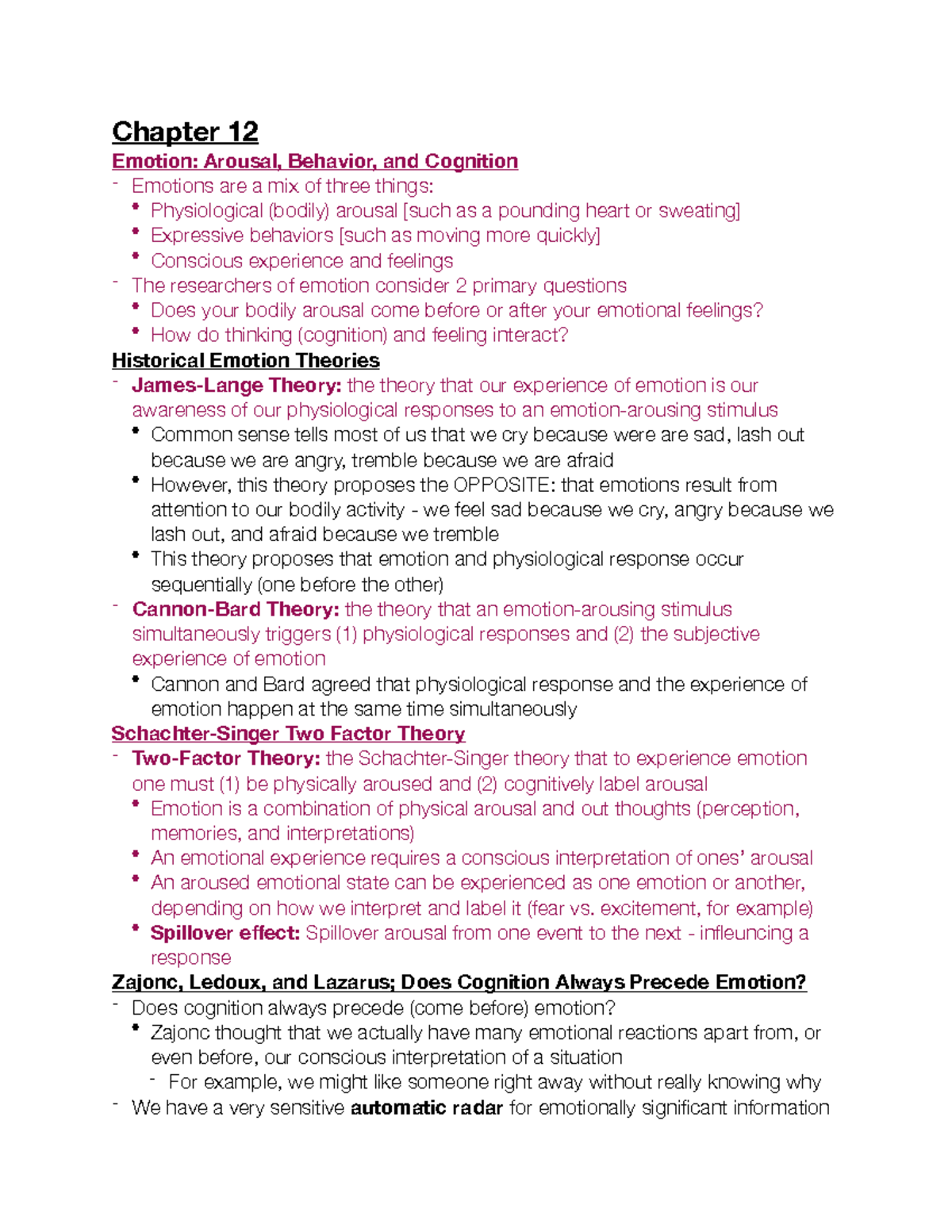 Psych Chapter 12 - Team taught - PSY 1305 - Chapter 12 Emotion: Arousal ...
