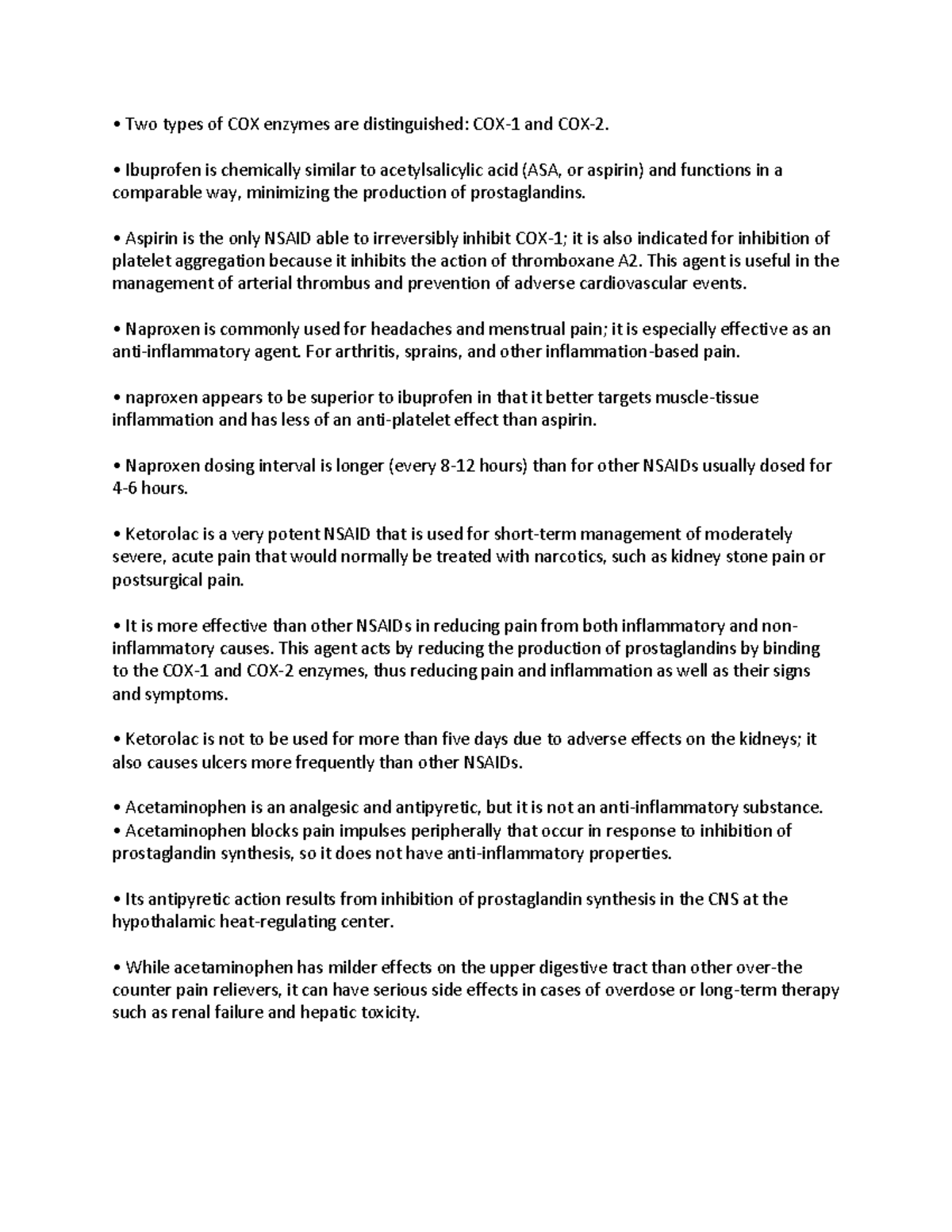 Nursing Notes 8 - Two types of COX enzymes are distinguished: COX-1 and ...