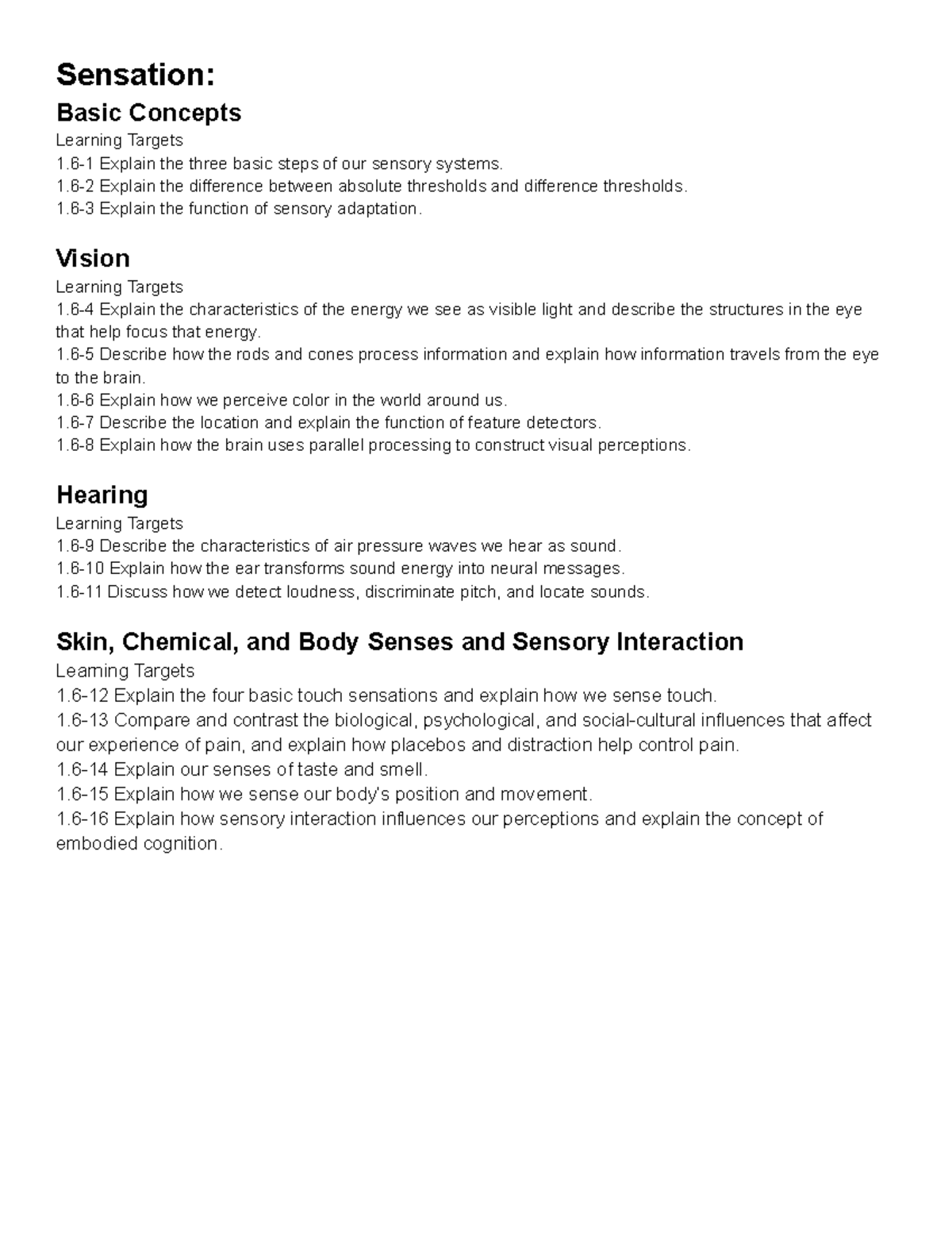 Module 1 - it was easy - Sensation: Basic Concepts Learning Targets 1-1 ...