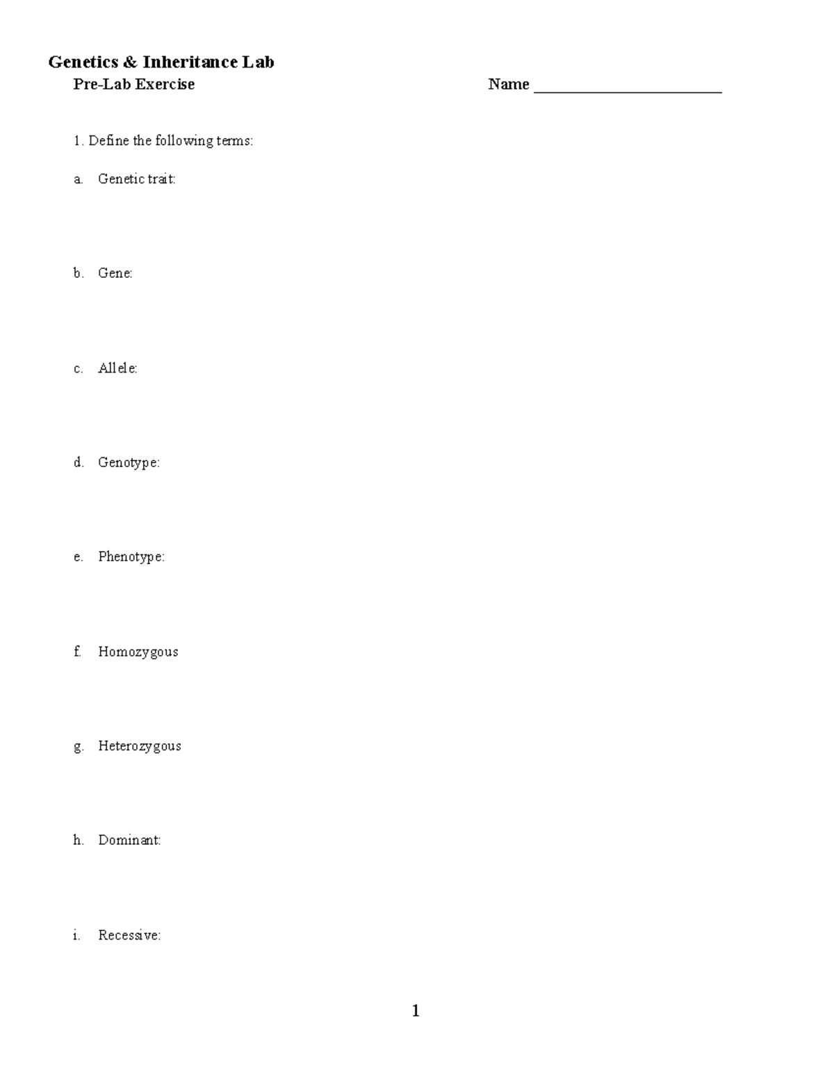 6. Genetics PRE-LAB Exercise - Genetics & Inheritance Lab Pre-Lab Exercise Name - Studocu