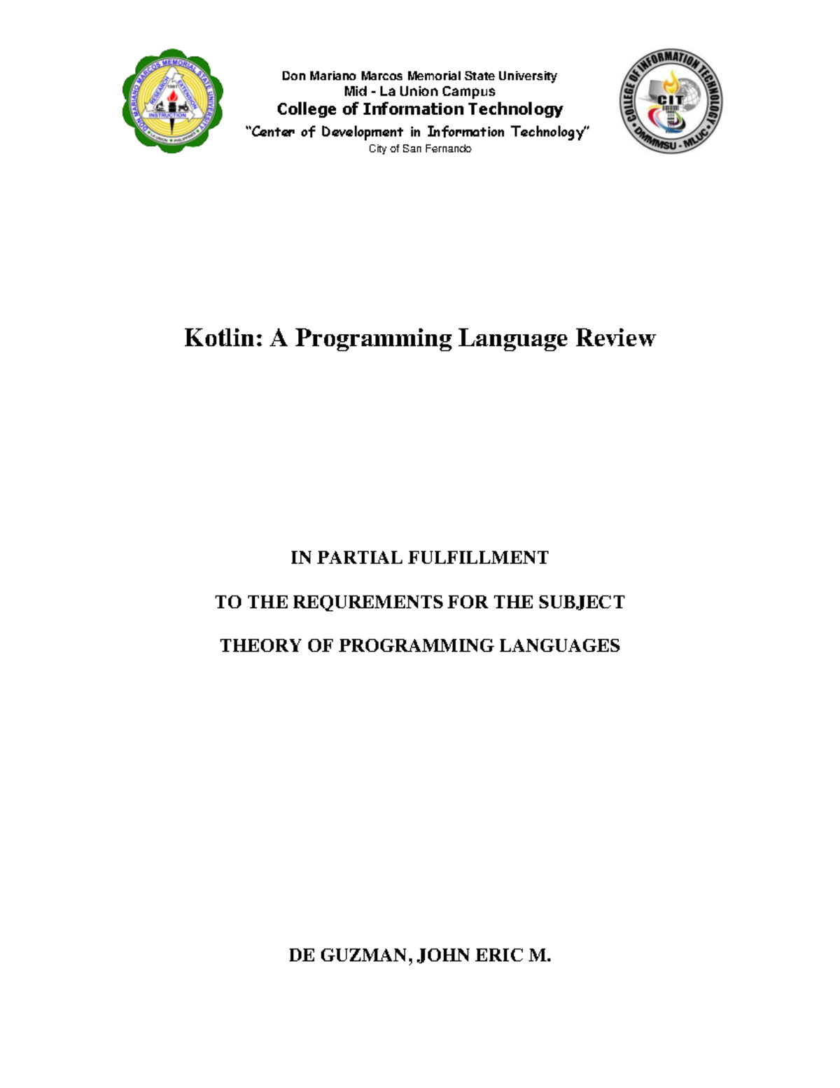 Kotlin A Programming Language Review - Don Mariano Marcos Memorial ...