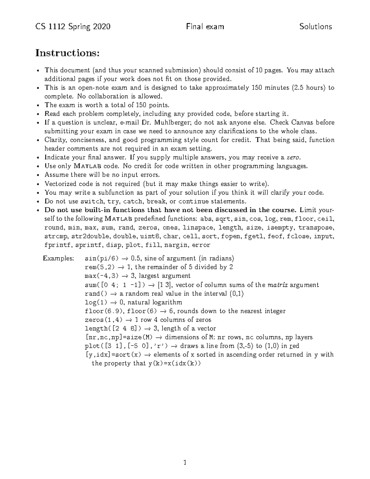 Spring 2020 Final As - You may attach additional pages if your work does not fit on those ...