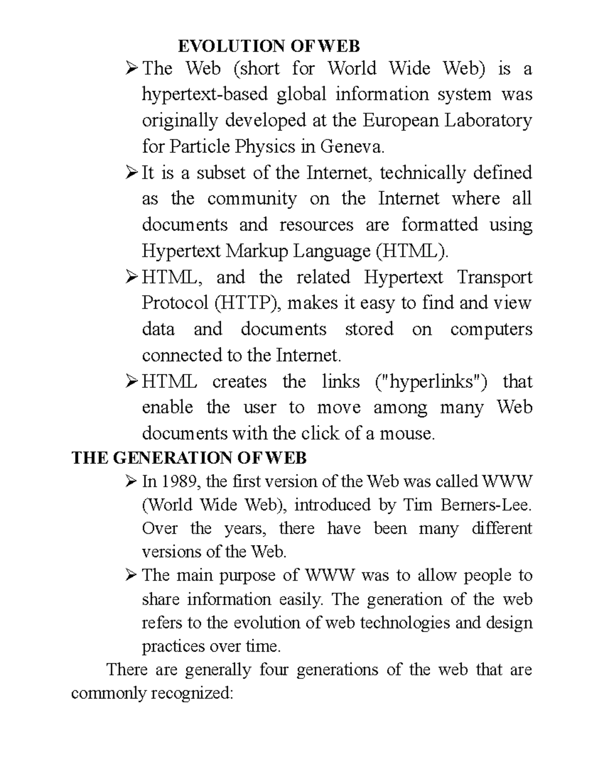 Unit 2 from evolution of web - EVOLUTION OF WEB The Web (short for World Wide Web) is a - Studocu
