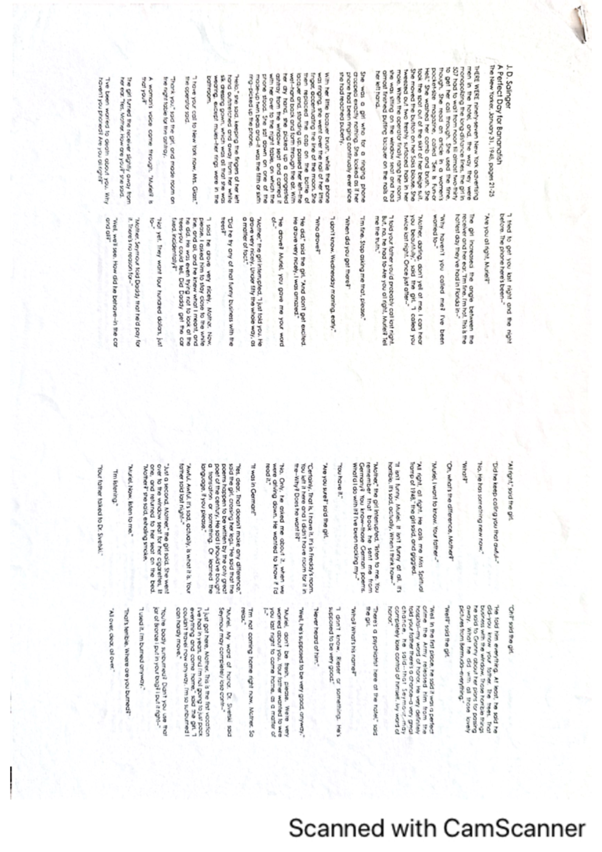 A Perfect Day for Bananafish - Studocu