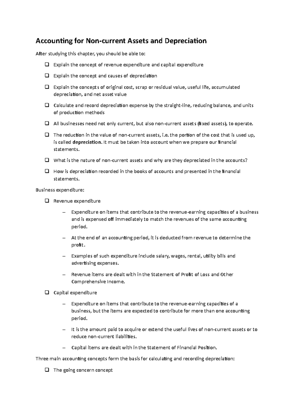 Accounting for Non-current Assets and Depreciation - The reduction in ...