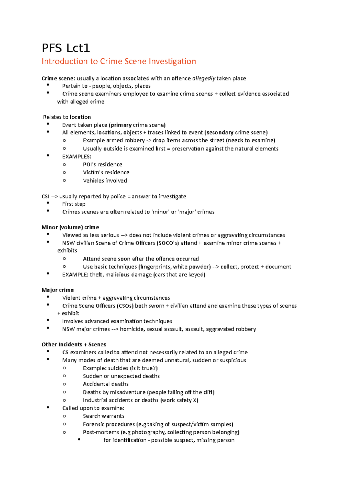 Principal of Forensic Science Lecture 1 notes - PFS Lct Introduction to ...