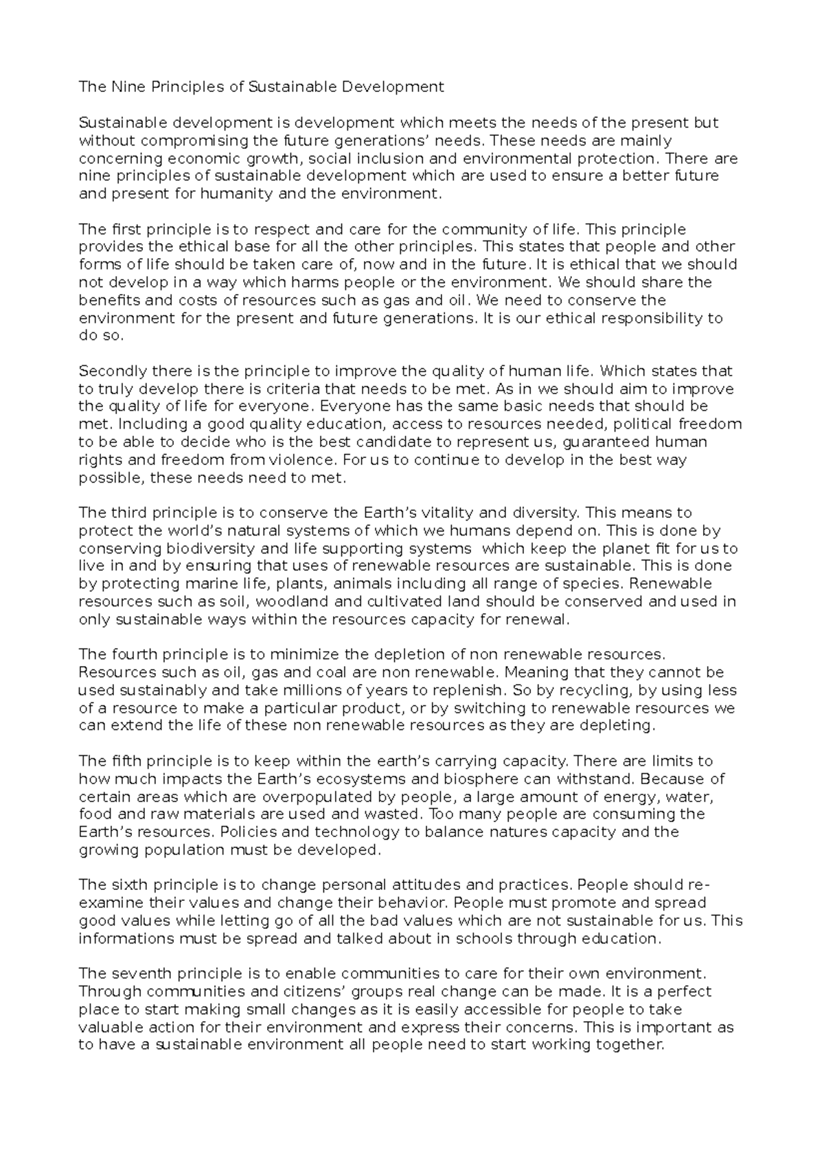 Principles of Sustainable Development - The Nine Principles of ...