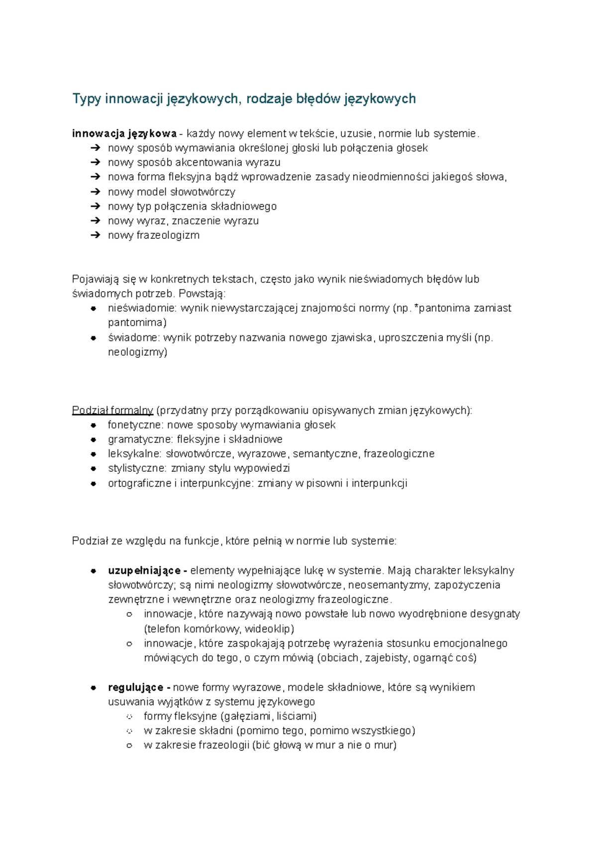 Typy innowacji językowych, rodzaje błędów językowych - Typy innowacji ...