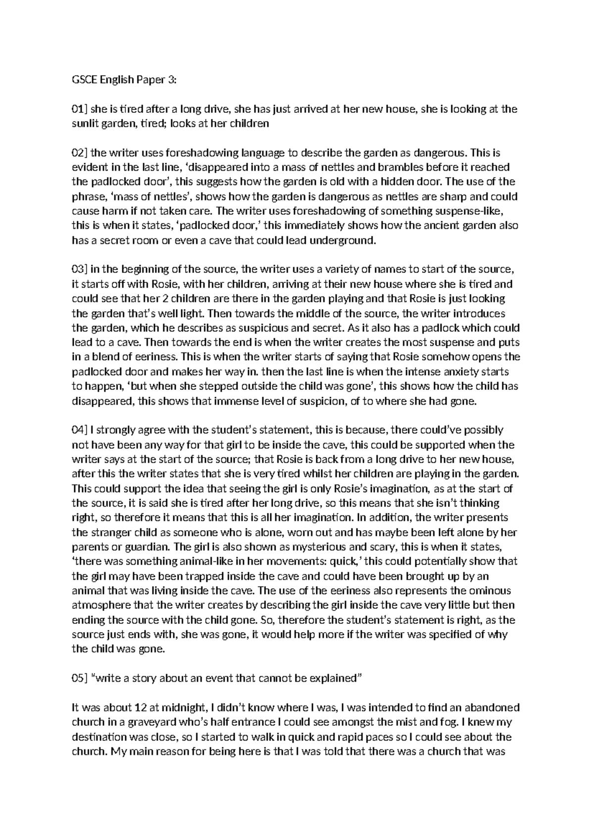 GSCE English Paper 3 - nthing much - GSCE English Paper 3: 01] she is ...