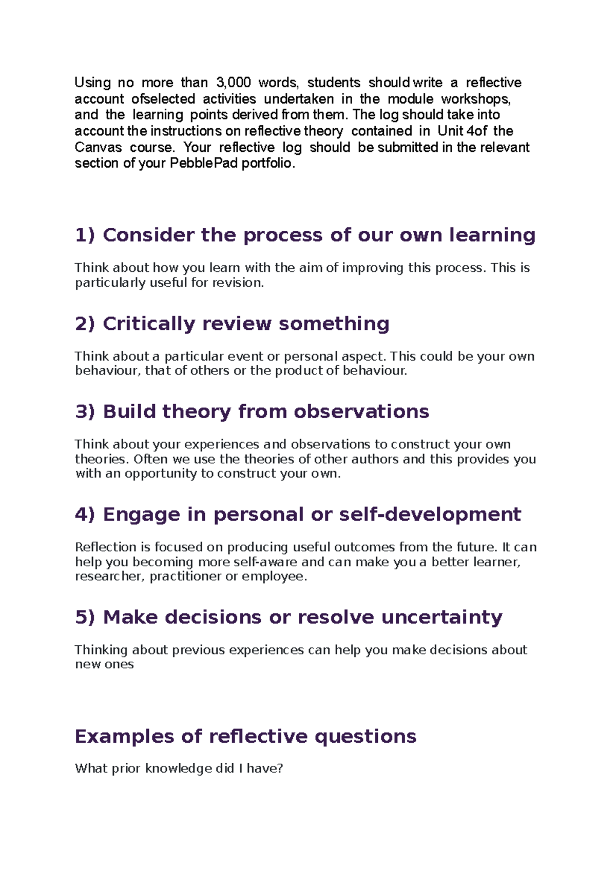 Reflection skills - Lecture notes 13 - Using no more than 3,000 words ...