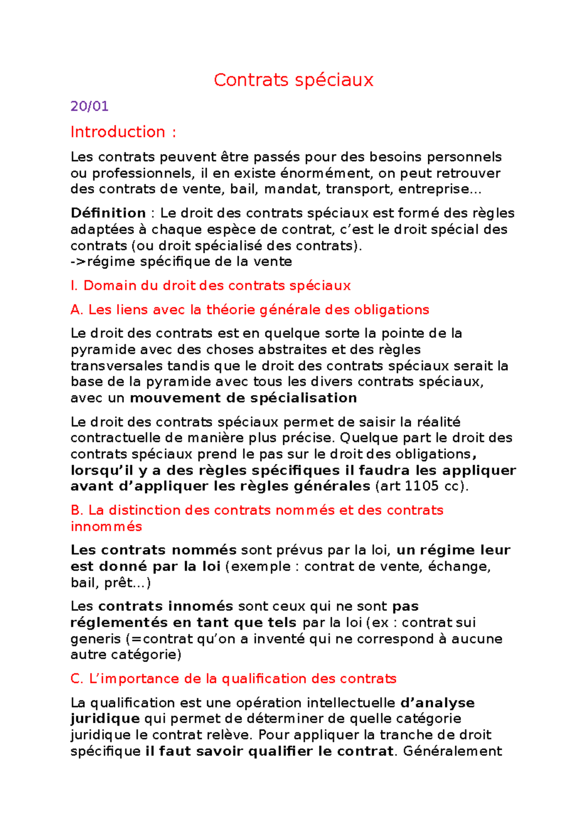 Contrats spéciaux - Contrats spéciaux 20/ Introduction : Les contrats ...