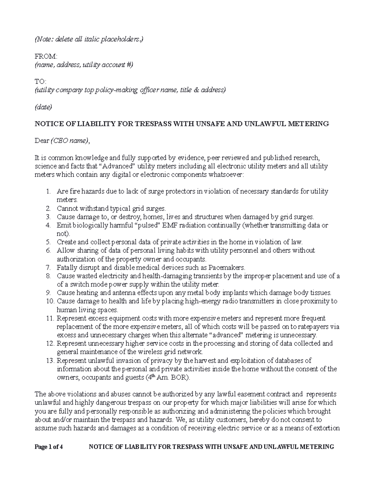 Notice Of Liability - (Note: delete all italic placeholders.) FROM ...