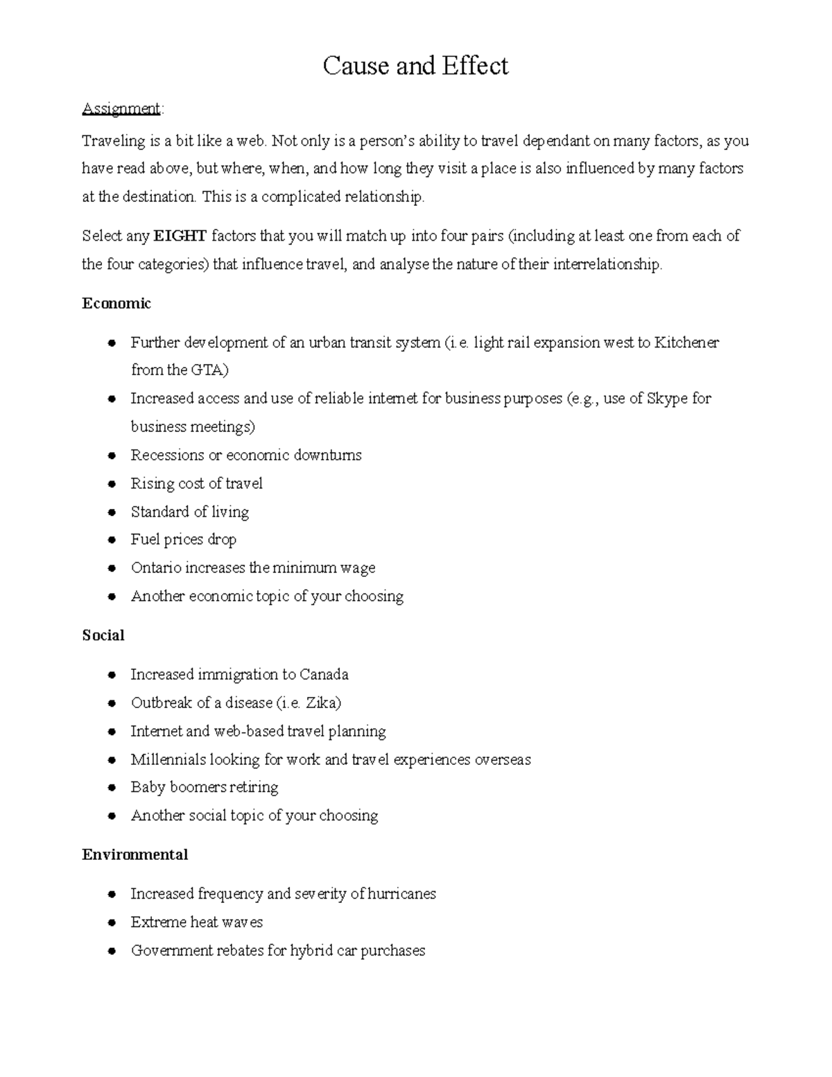 Cause and Effect - ssdm - Cause and Effect Assignment: Traveling is a ...