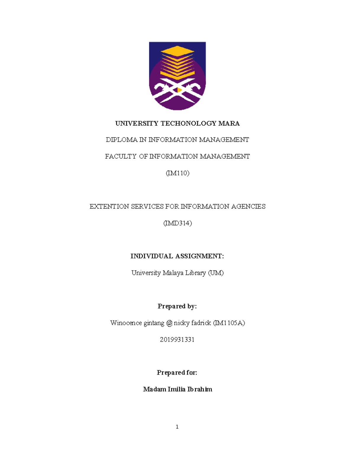 Imd 314 individual assignment ............................................. - UNIVERSITY ...