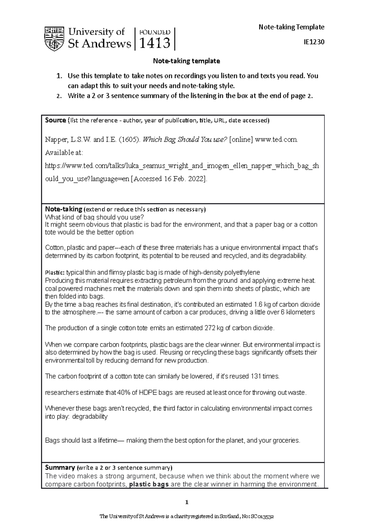 IE1230 Note-taking Template - Note-taking Template IE Note-taking ...