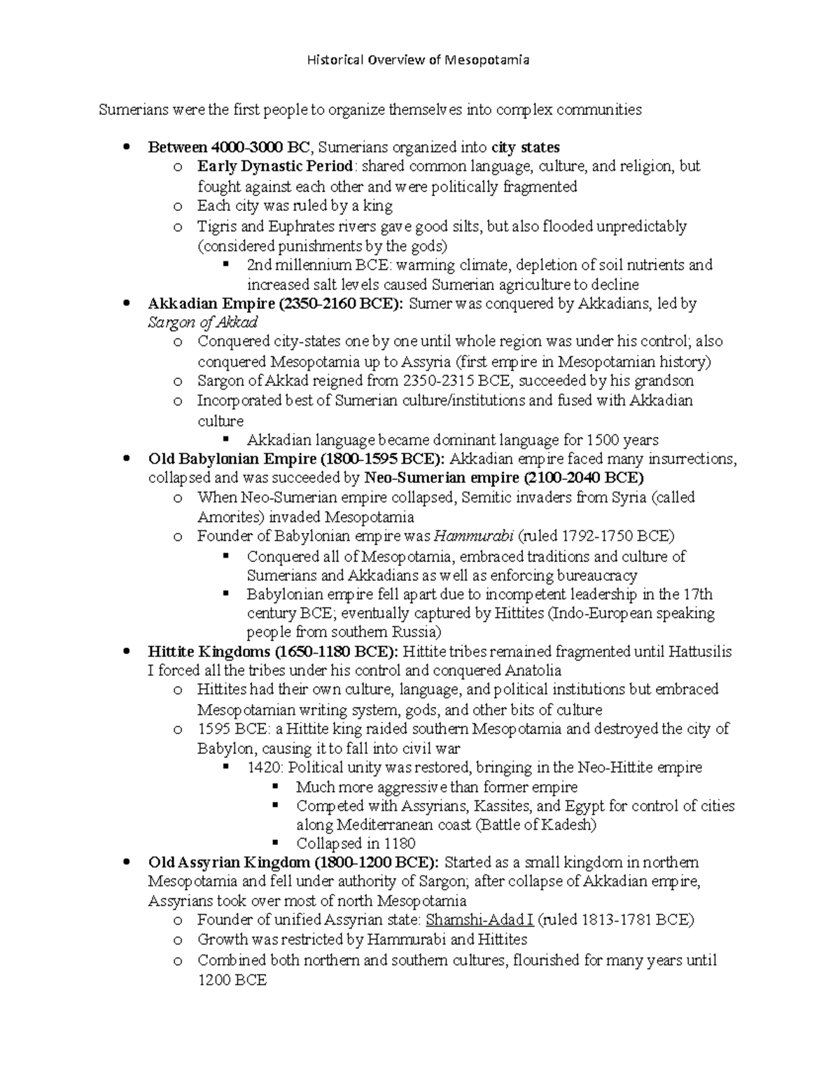 Historical Overview of Mespotamia - Historical Overview of Mesopotamia ...