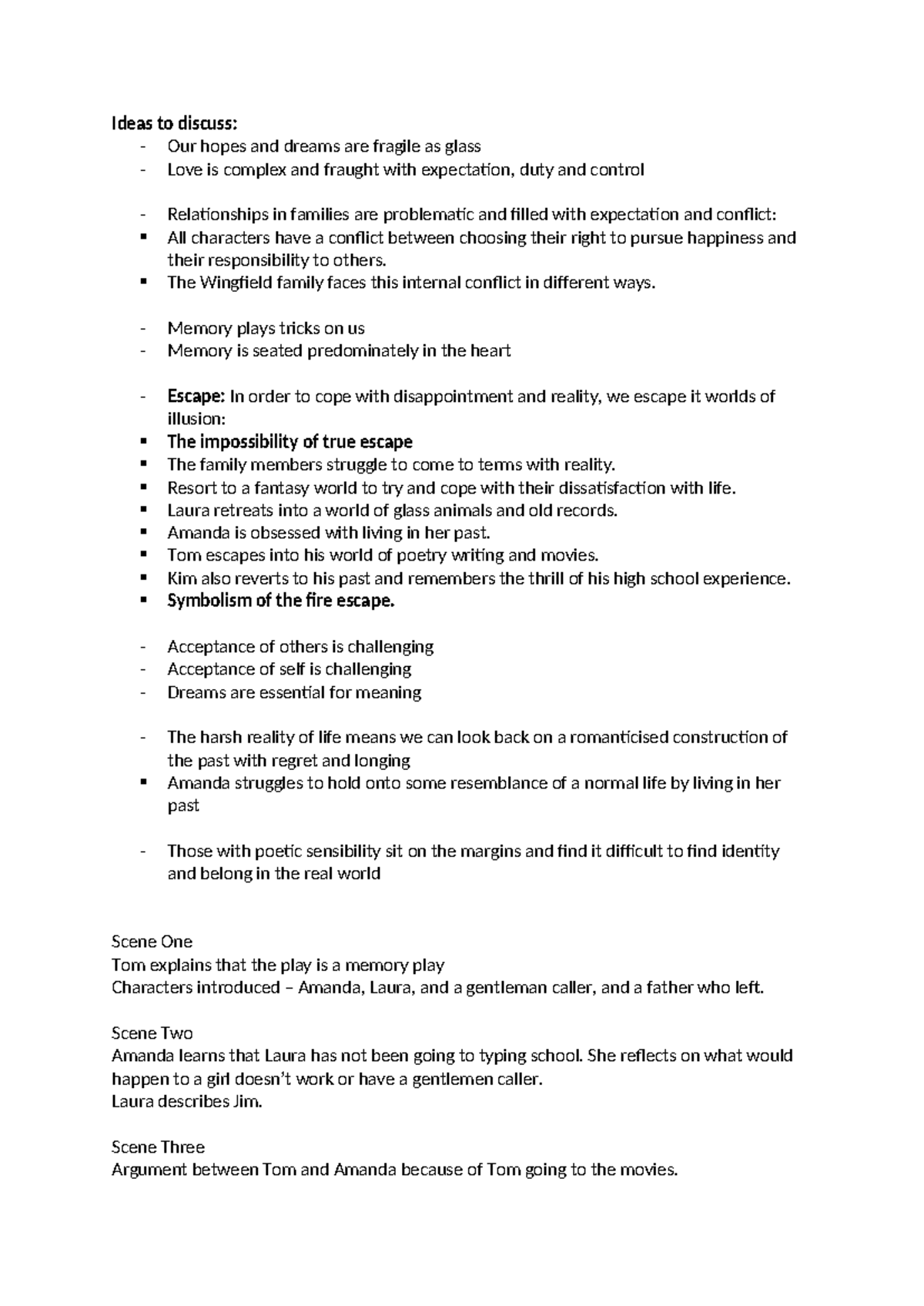 The Glass Menagerie Study Notes - Ideas to discuss: - Our hopes and ...